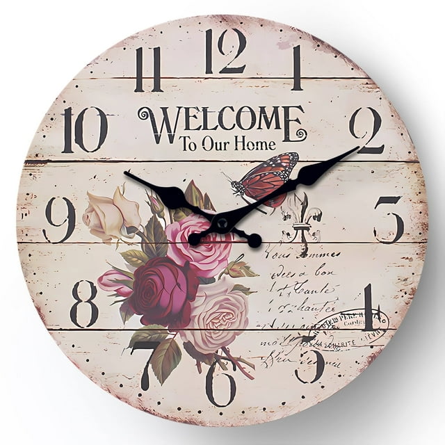 retro wall clocks battery operated 12inch - rose wall clocks for living ...