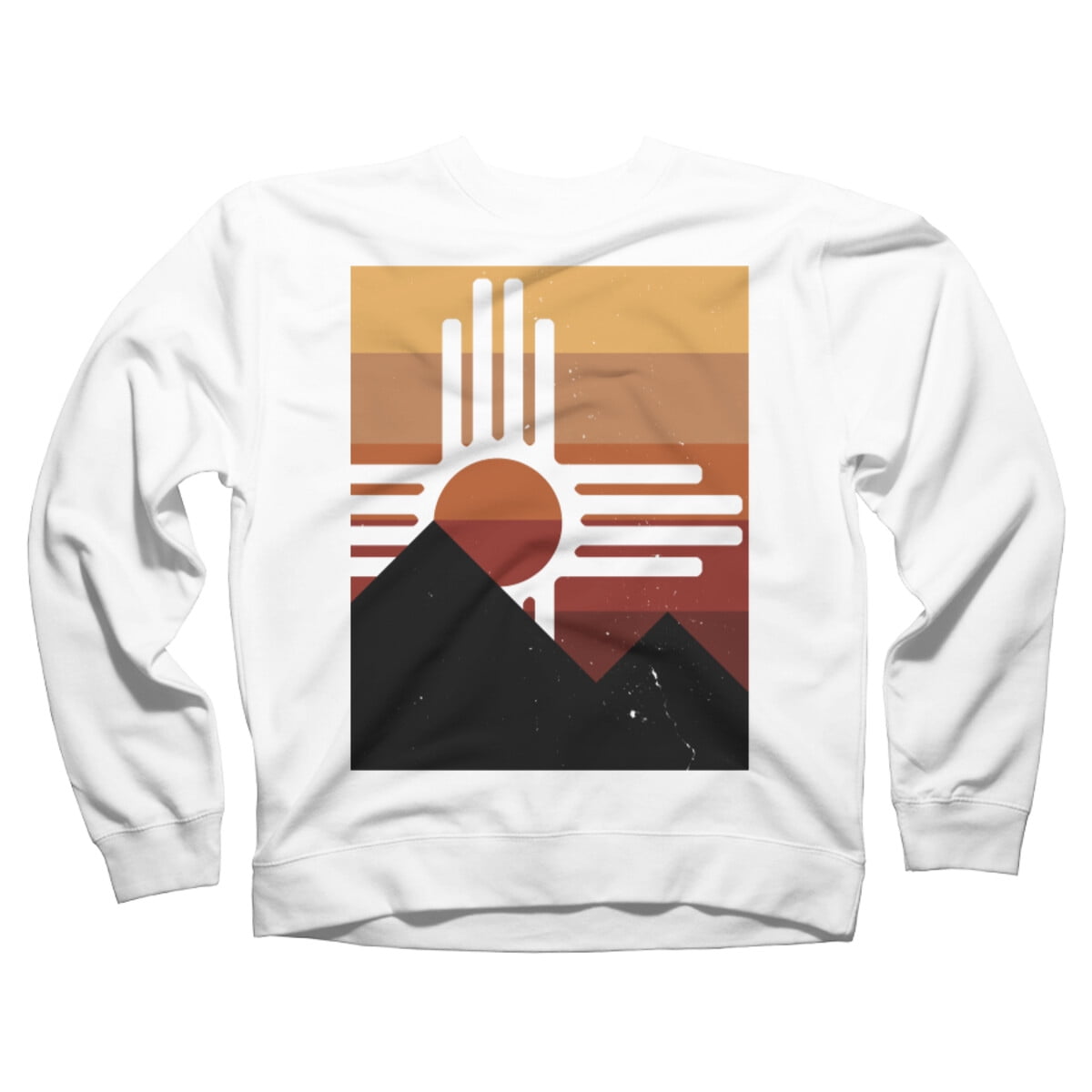 retro zia sunset mountain abstract White Graphic Crew Neck Sweatshirt ...
