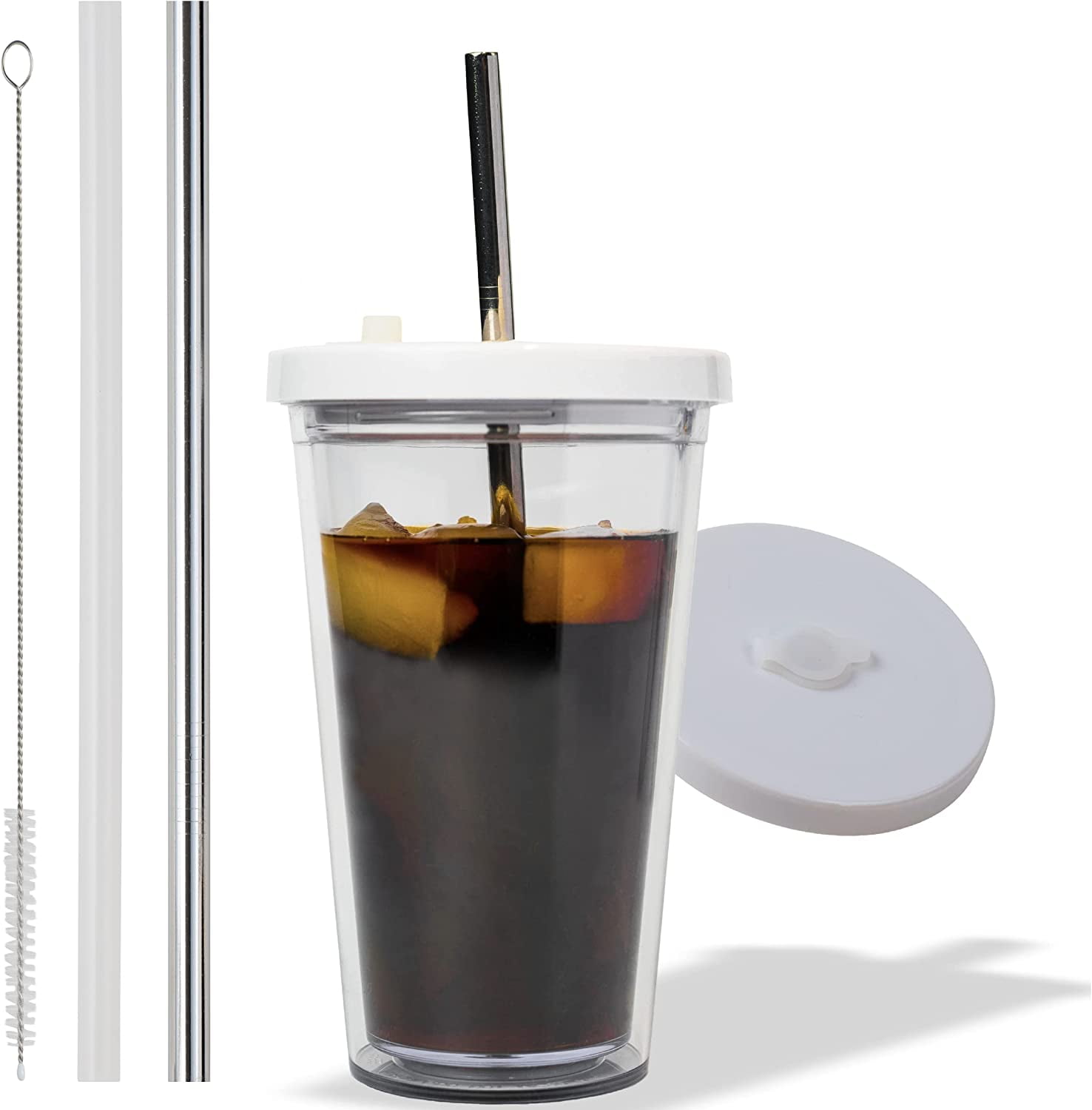 reusable iced coffee cup (16 oz/grande), leak proof and double wall ...