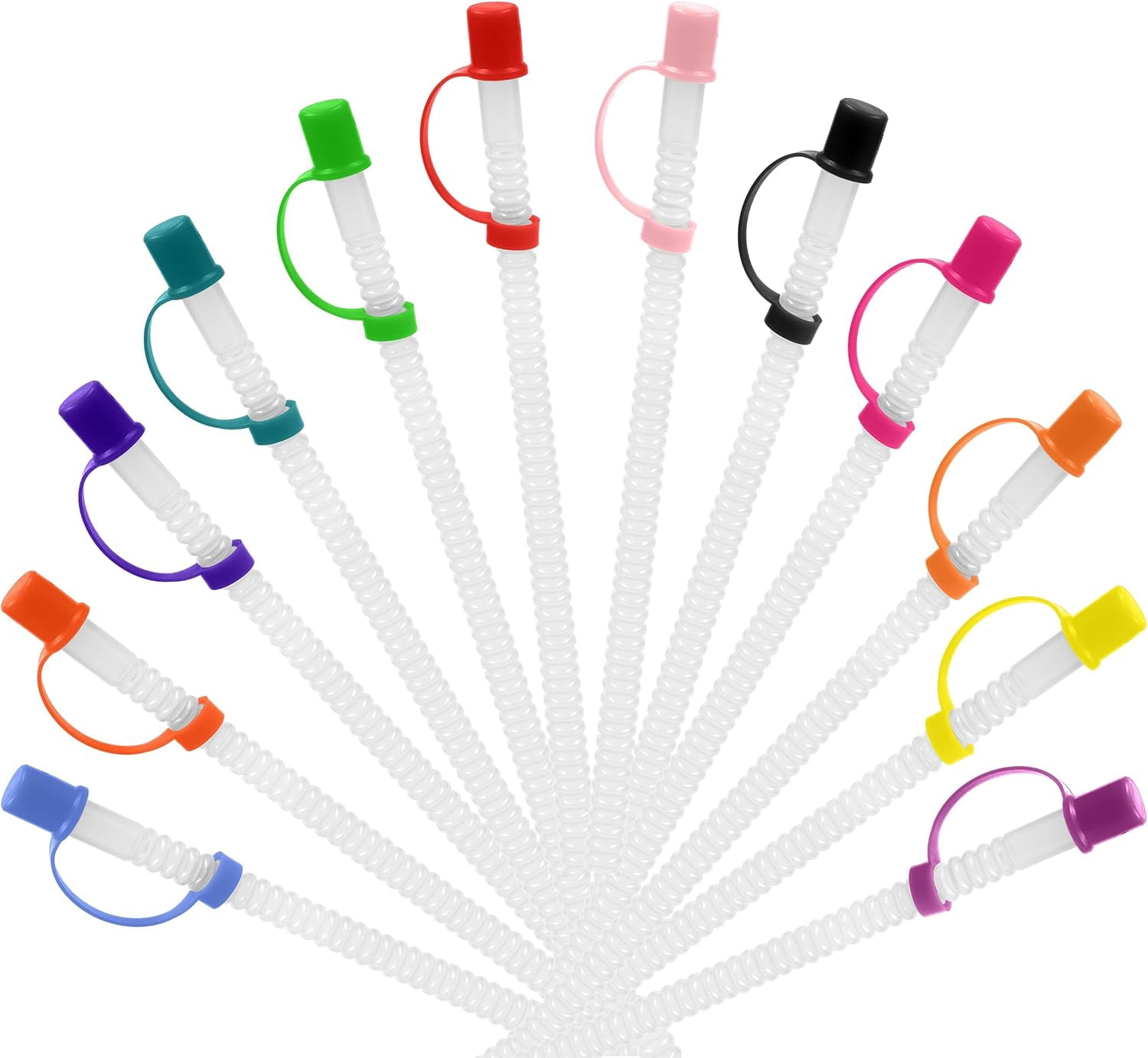 reusable plastic straws with caps, bendable for drinking cups, flexible ...
