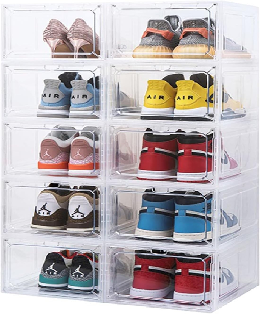 rewsdfg Large Shoe Organizer Stackable with Magnetic Door 4pcs Clear ...