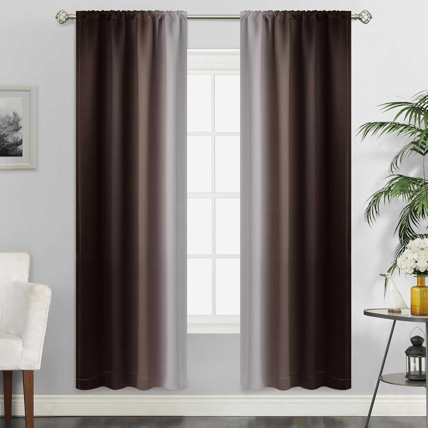 rexkopnm Ombre Room Darkening Curtains for Living Room Rod Pocket Light ...