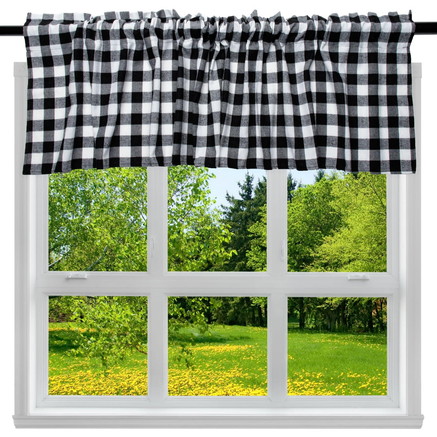 "REZIPO 2 Pack Buffalo Check Plaid Window Valances, White and Black ...