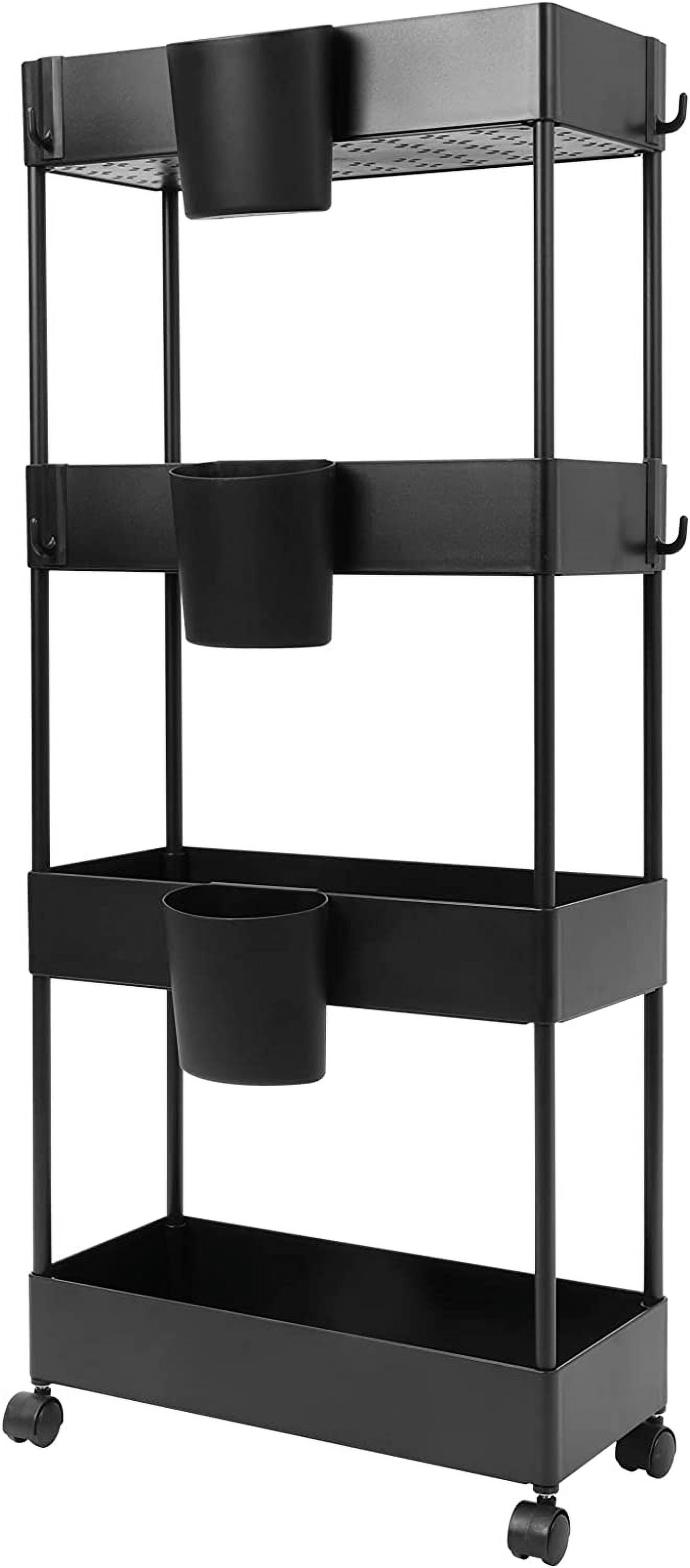 rfdxcui 4-Tier Utility Rolling Storage Cart Slim Mobile Shelves on ...