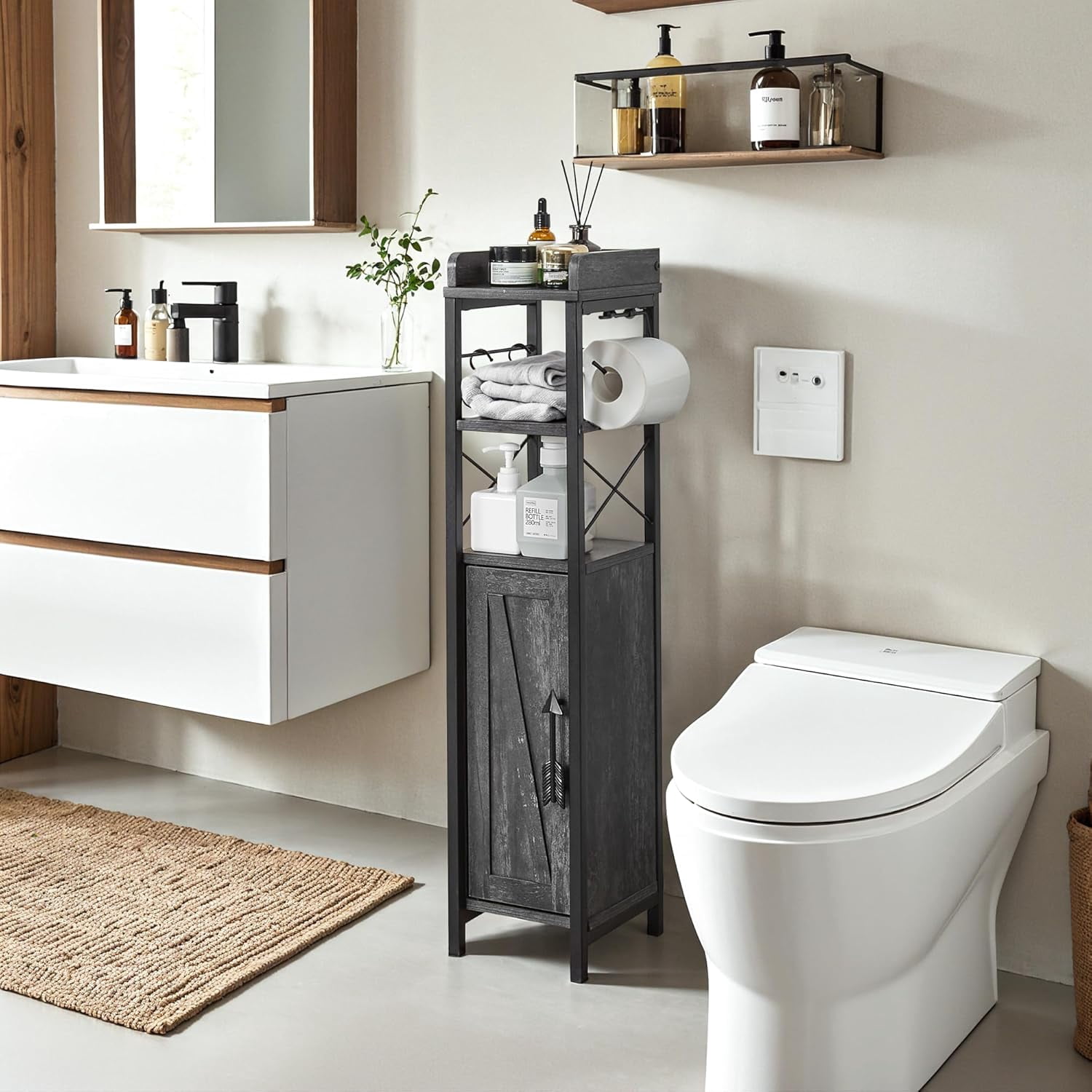 rfdxcui Small Bathroom Cabinet Slim Toilet Paper Holder with Door & 2 ...