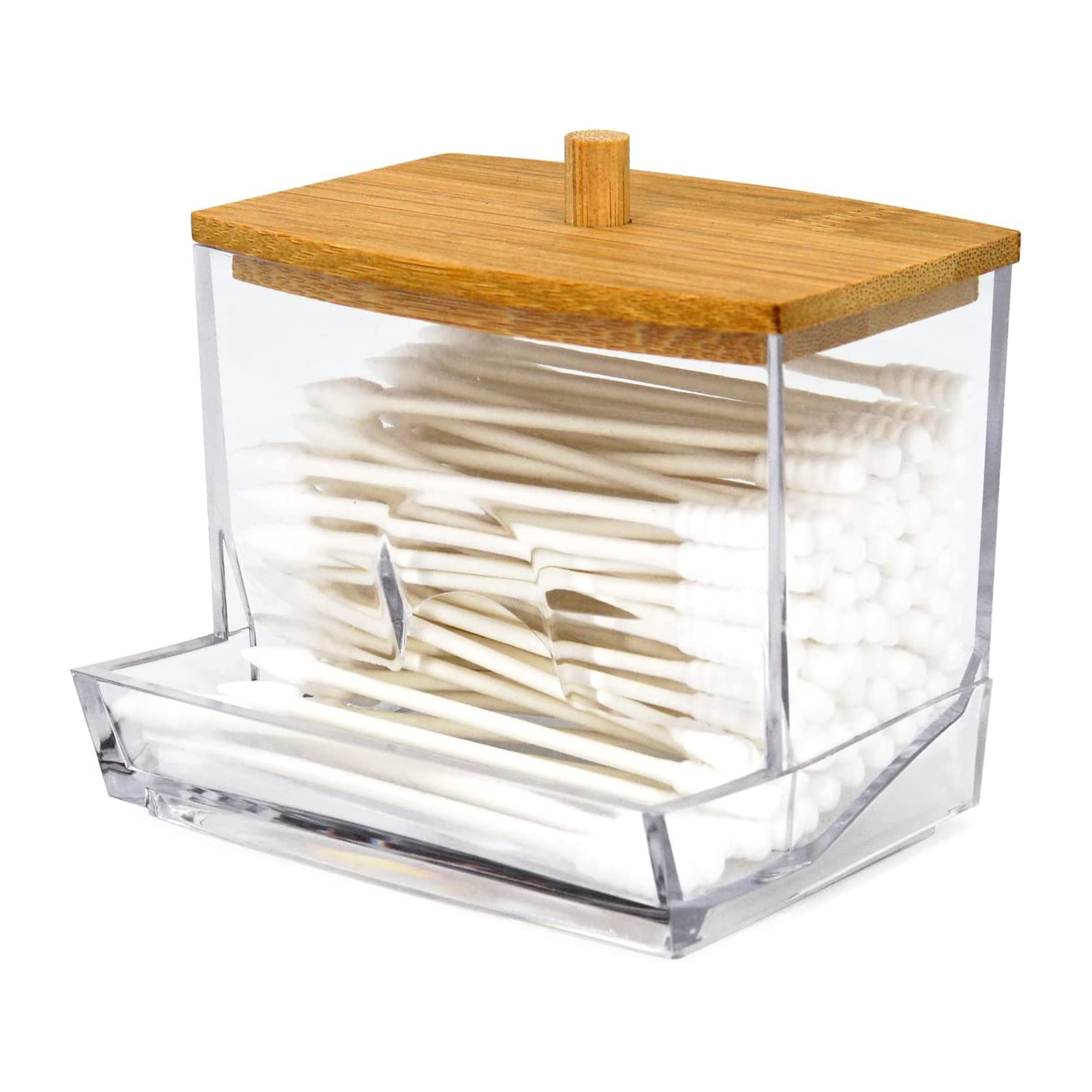 riaocot Cotton Swab Box with Bamboo Lid Transparent Plastic Multi ...