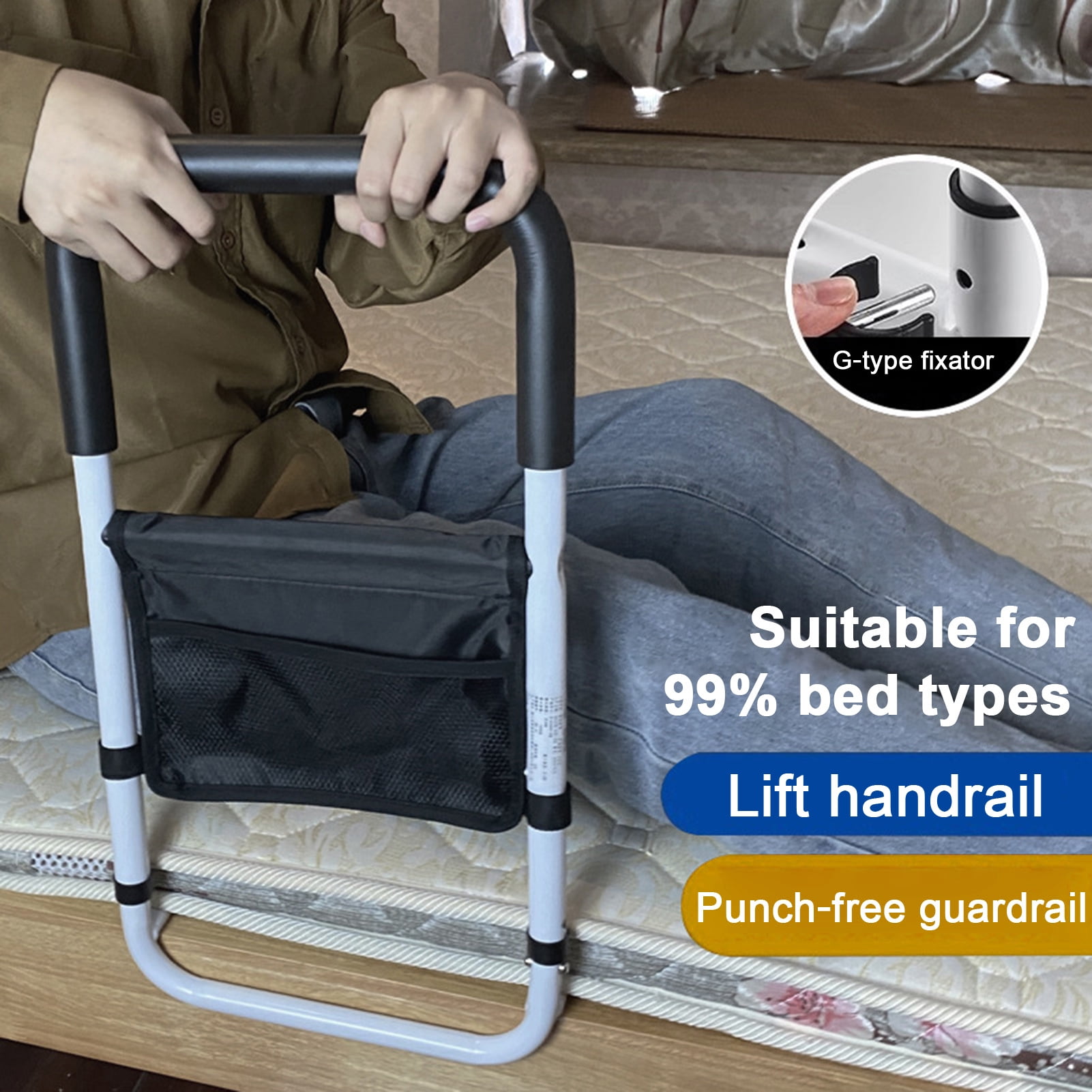 riaocot Elderly Adults Bed Rail with Sensor Light Height Adjustable Bed ...