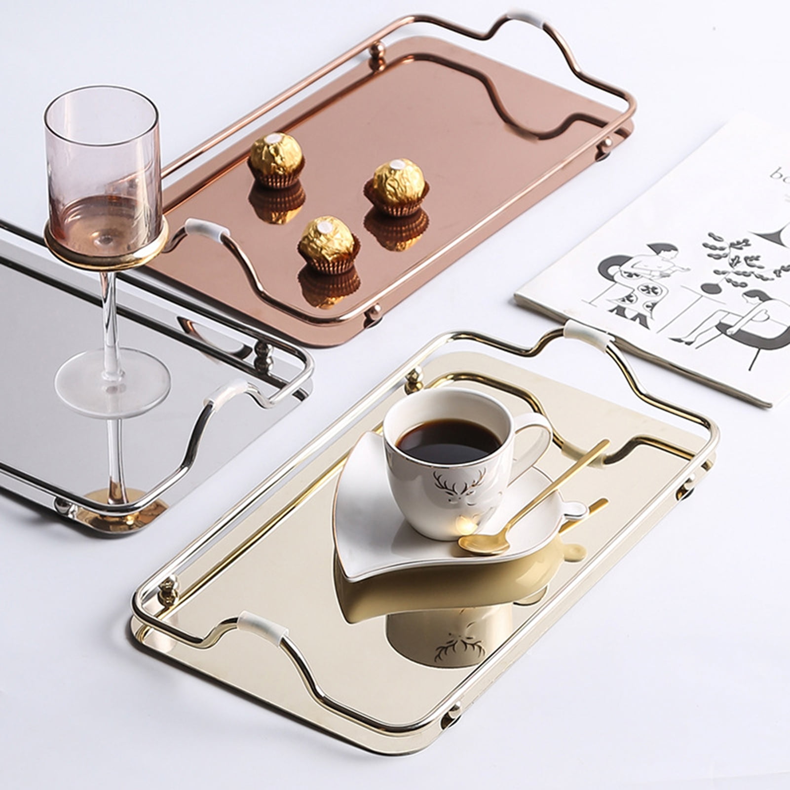 riaocot Glossy Storage Trays Delicate Stainless Steel Universal Solid ...