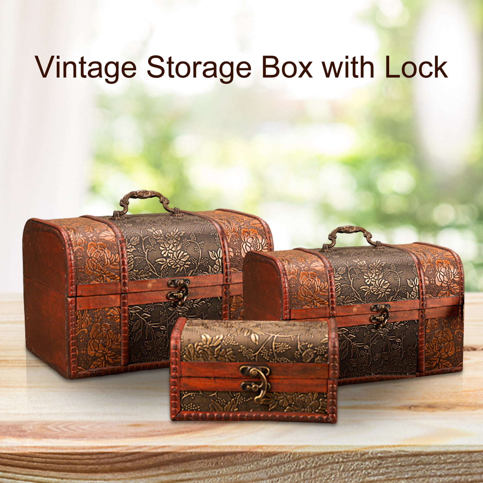 riaocot Jewelry Box Antique Style High Capacity Dustproof European Desktop Retro Treasure Chest ...