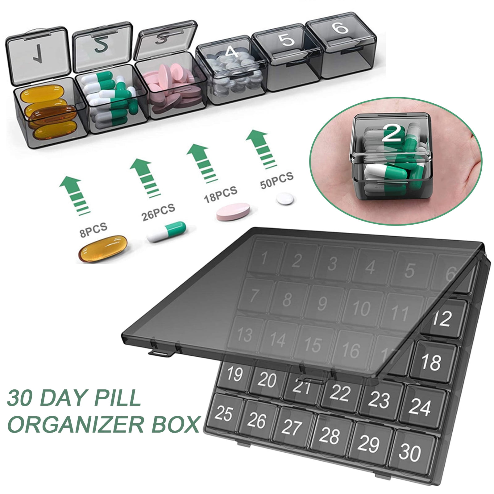 riaocot Pill Box Grid Design Transparent Large Capacity Date Marking ...