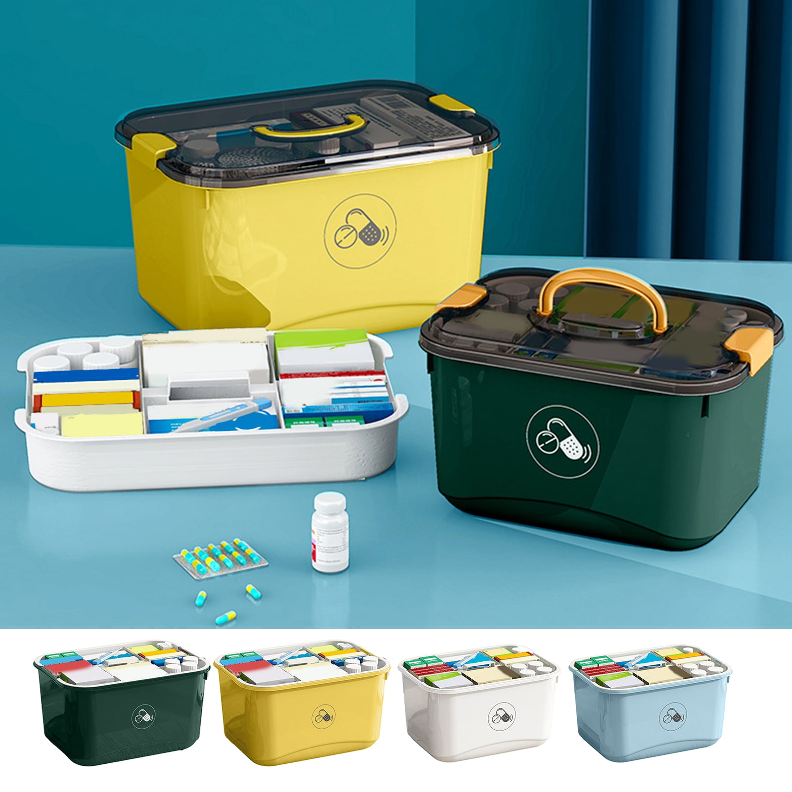 riaocot Pill Box Large Capacity Layered Design Hidden Handle Double ...