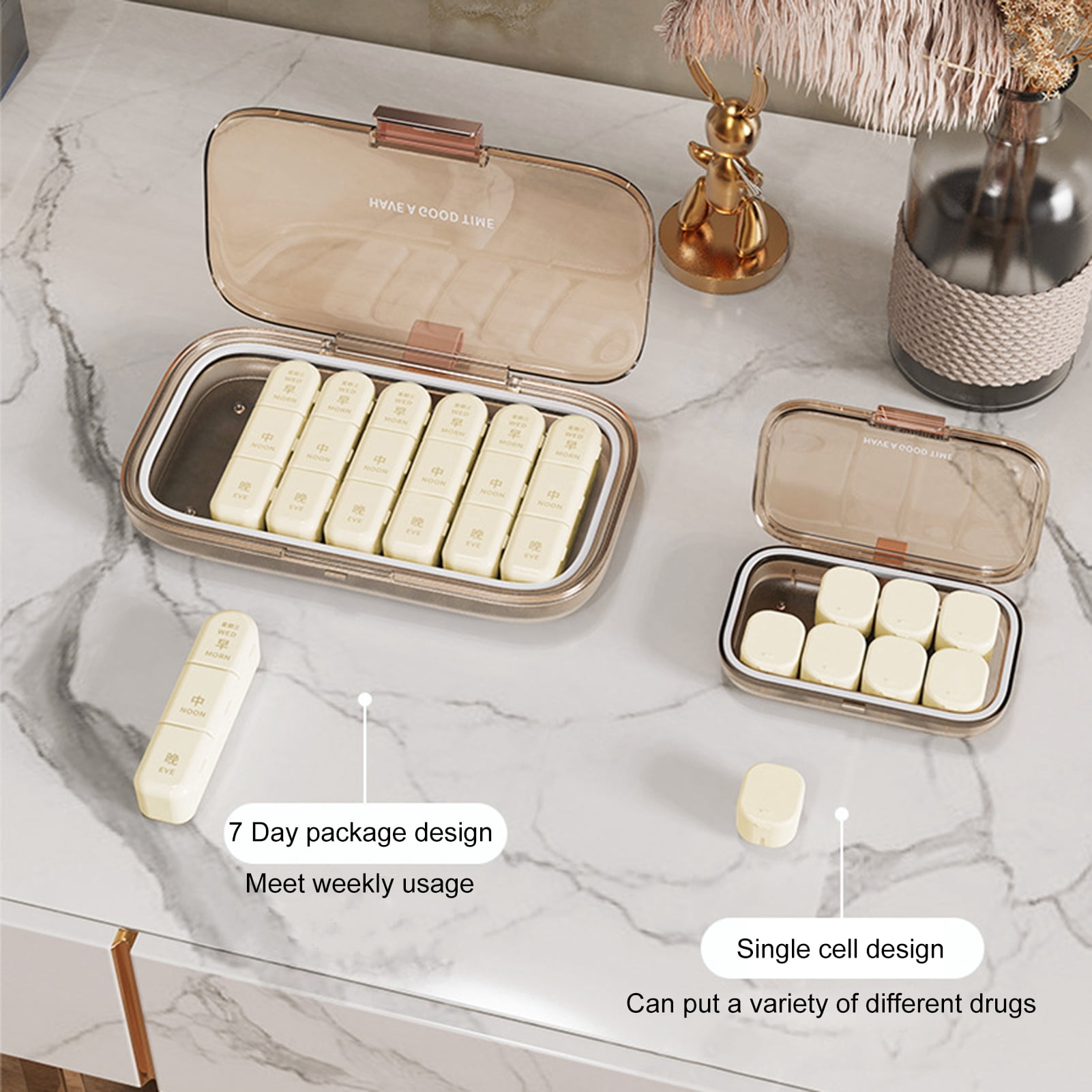 riaocot Pill Organizer 21 Compartments Date Reminder 3 Times One Day ...