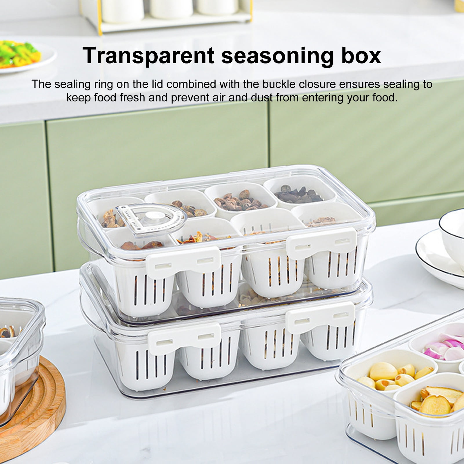 riaocot Spice Storage Box with Transparent Lid Multi Compartments Lock ...