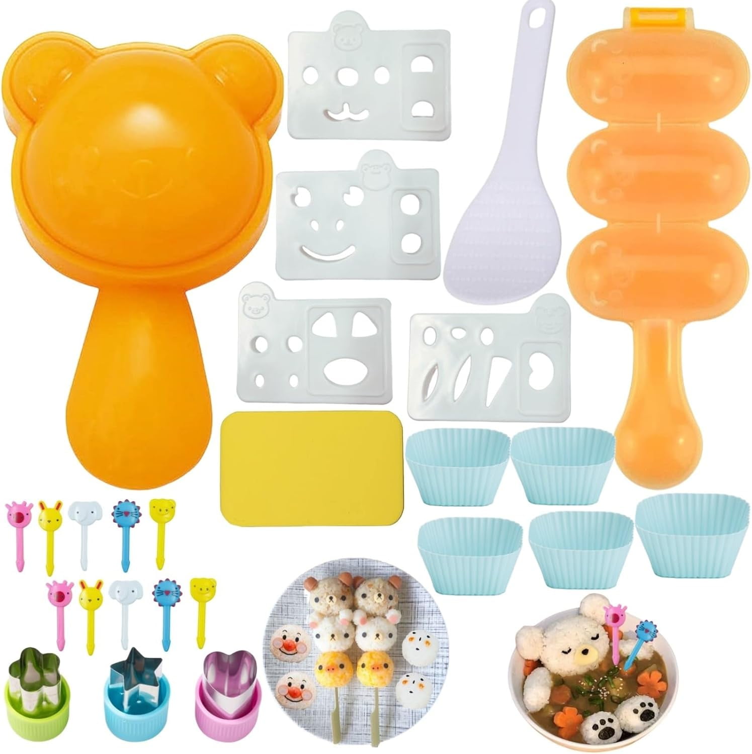 rice ball molds 21pcs onigiri mold set cute animal sushi molds rice shaper rice ball shaker ...