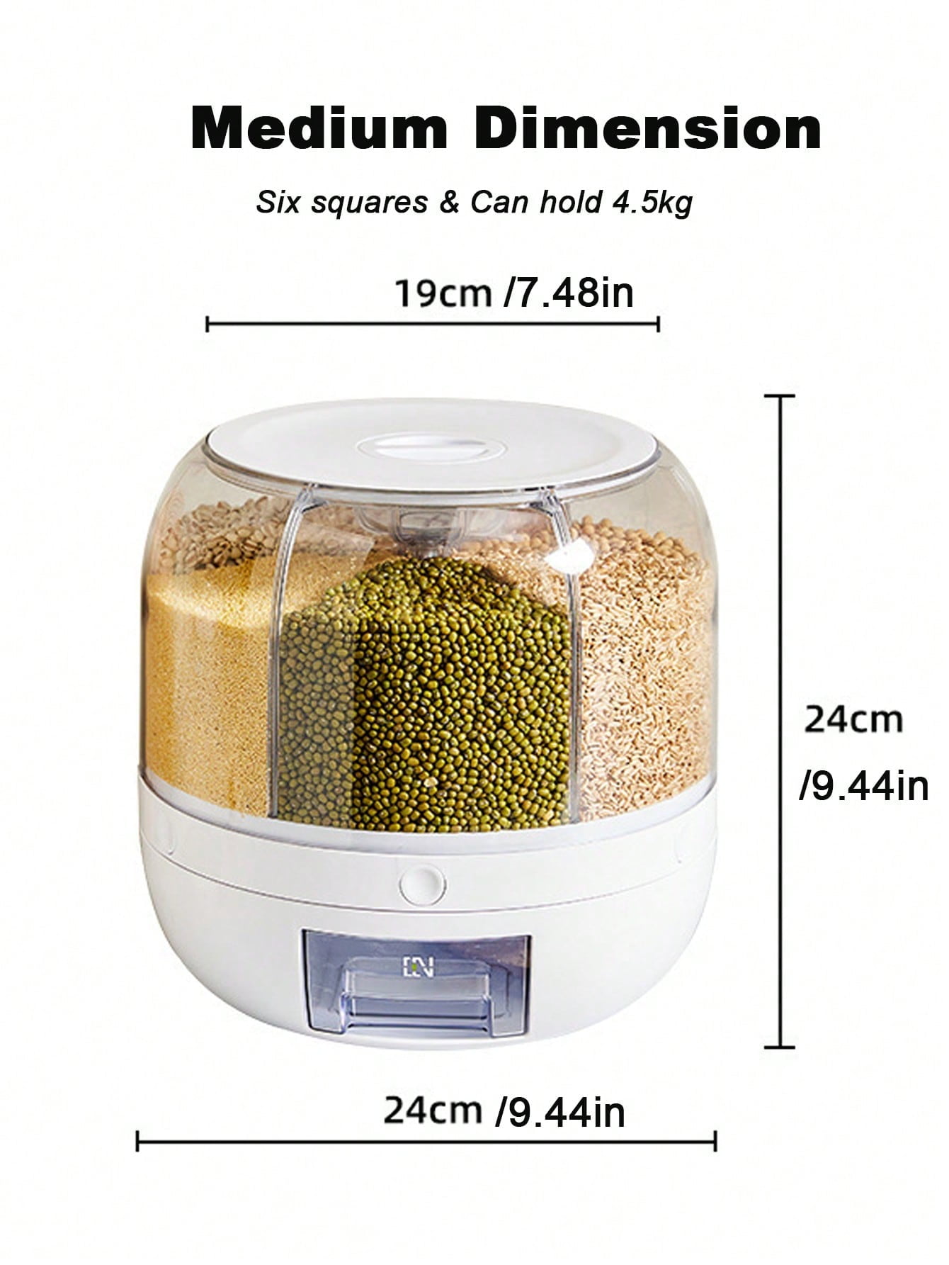 The rice bucket is divided into compartments, including rotating grains ...