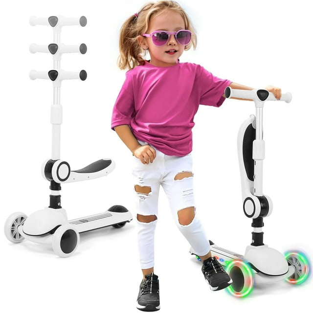 Kicacooc Kids scooter, LED Lighted Wheels and 3 Adjustable Height ...