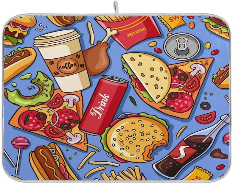 riloi Cartoon Pizza Burger Dish Drying Mat 16x18 for Kitchen Counter ...