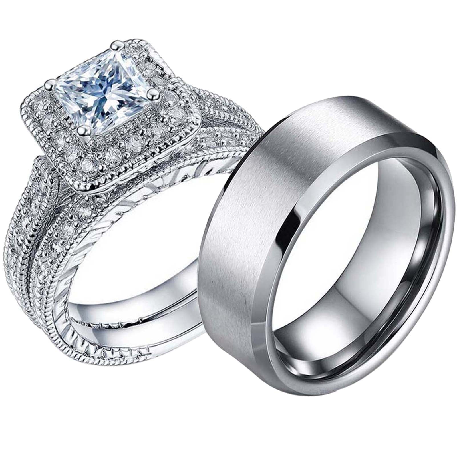 ringheart Matching Rings His and Her Rings Couple Rings AAA CZ Wedding ...