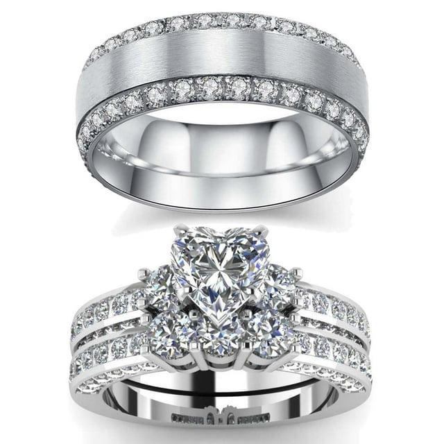 ringheart Matching Rings His and Her Rings Couple Rings Heart AAA CZ Wedding Ring Sets for Him ...