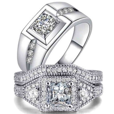 Matching Rings Couple Rings Black Gold Plated 1CT Purple Cz Women ...