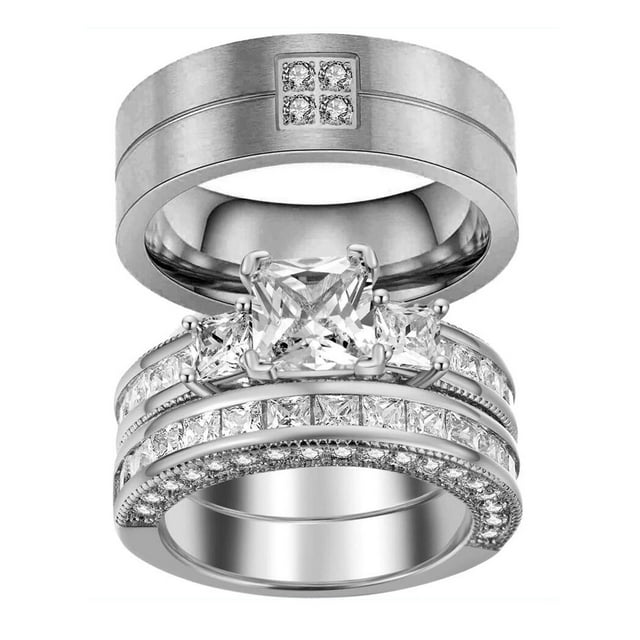 ringheart Matching Rings His and Her Wedding Rings Couple Rings AAA Cz Wedding Ring Sets for Men ...