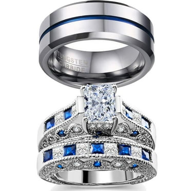 Matching Rings Couple Rings AAA Cz White Gold Plated Wedding Ring Sets for Him and Her - Walmart.com