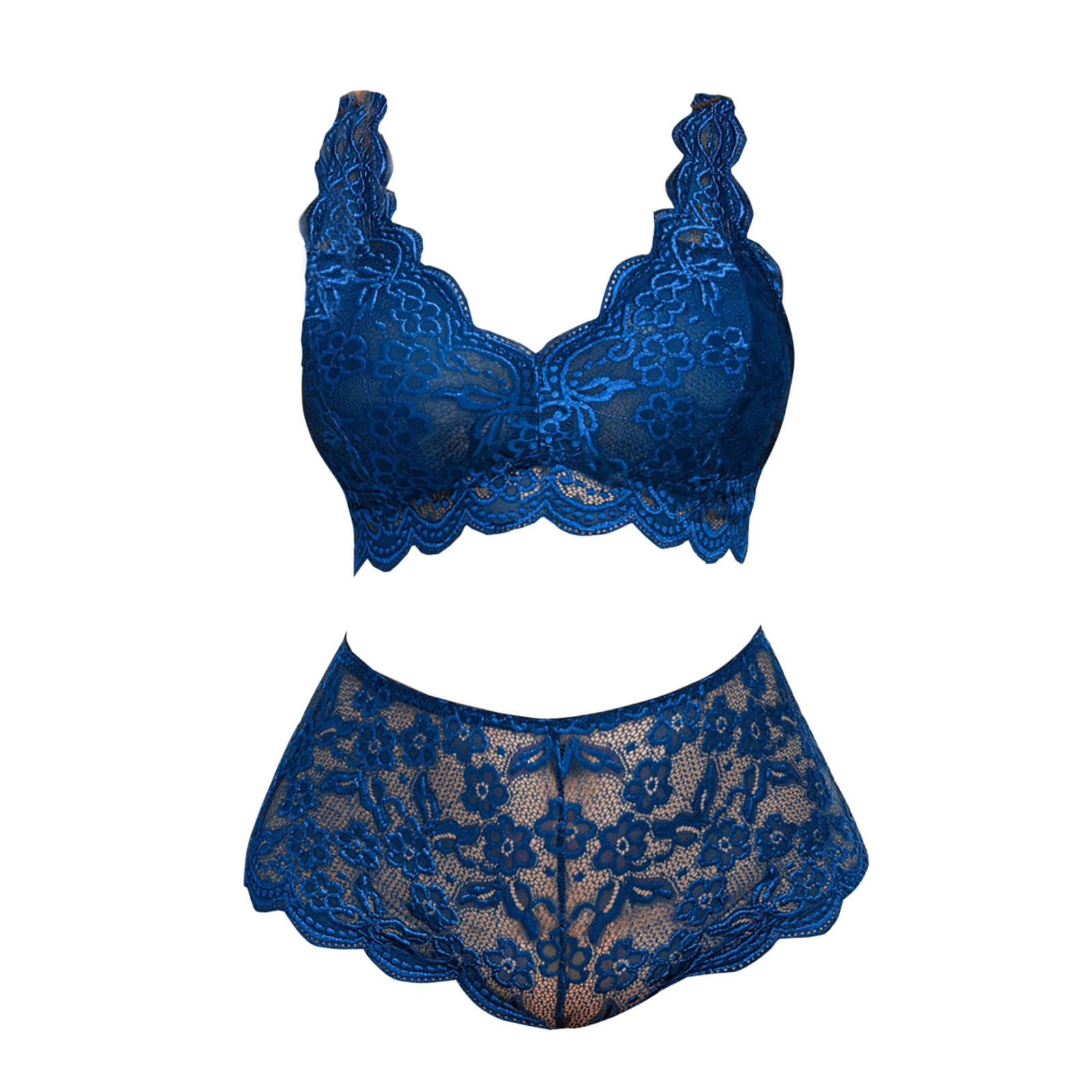 Rinsvye Plus Size Lingerie V Neck High Waist Floral Lace Bra And Panty 2 Piece Set No Underwire