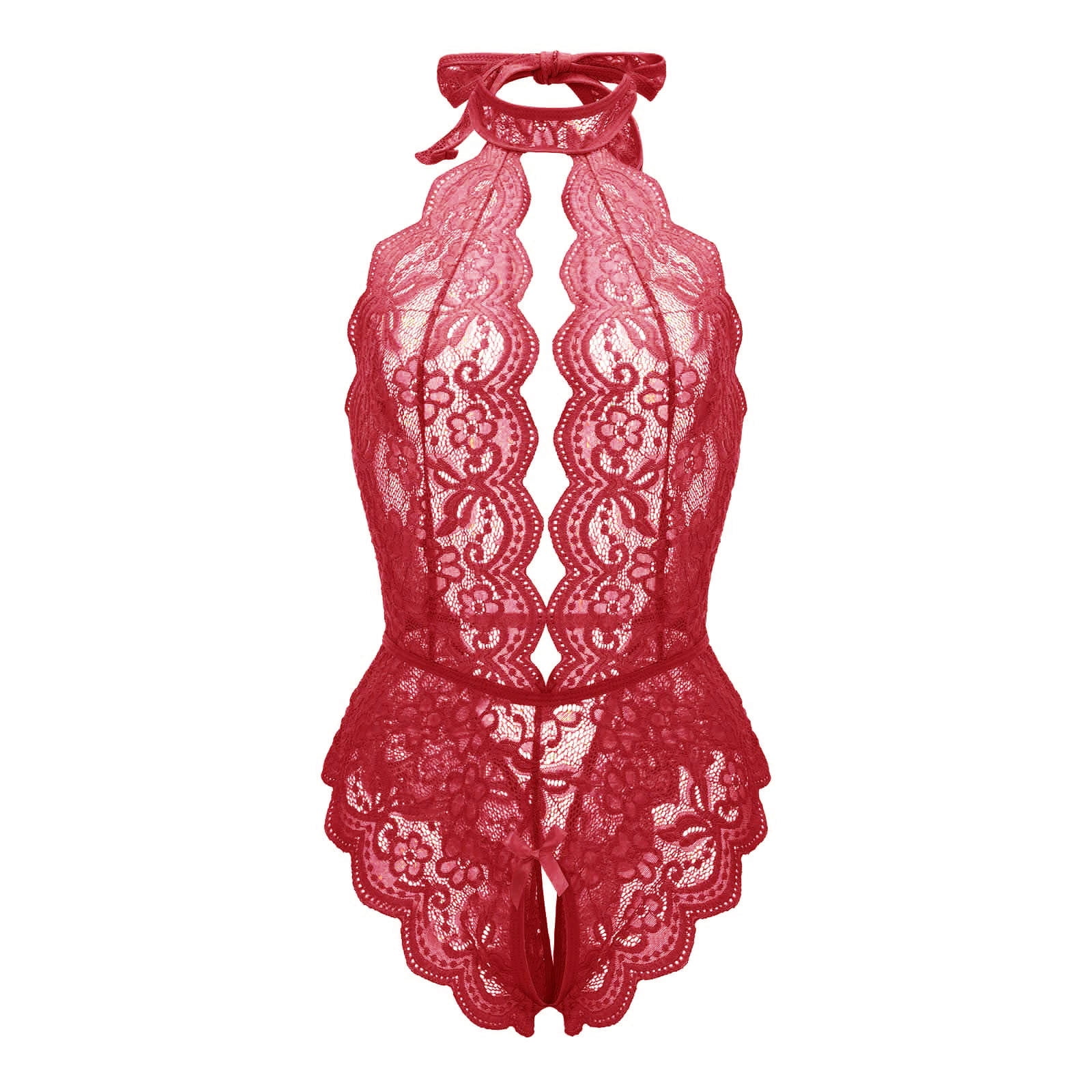 Rinsvye Women Bodysuit Lingerie Roleplay Lingerie Women Red Plaid Lace