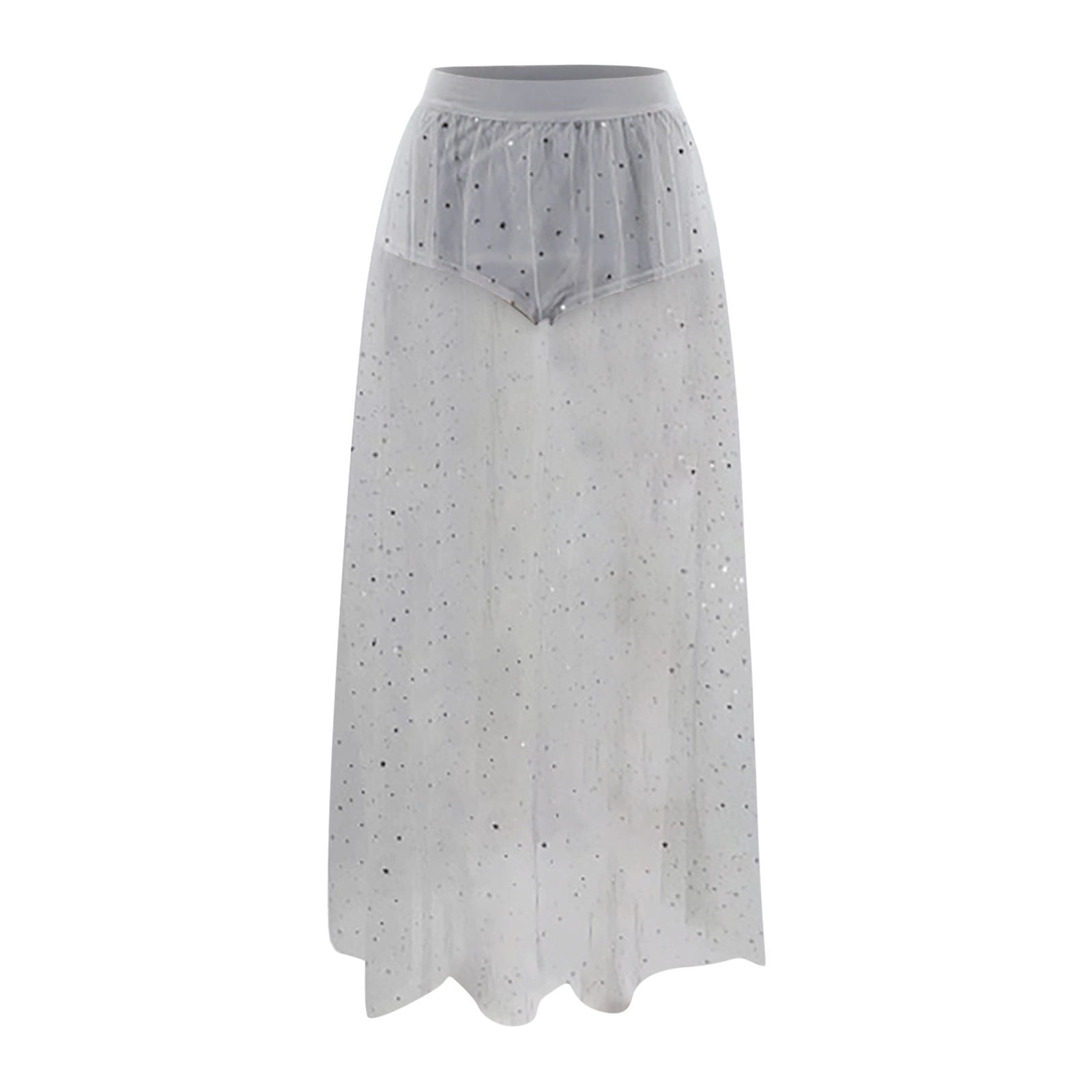 Rinsvye Womens Sheer Mesh High Waist Galaxy Print A Line Maxi Skirt