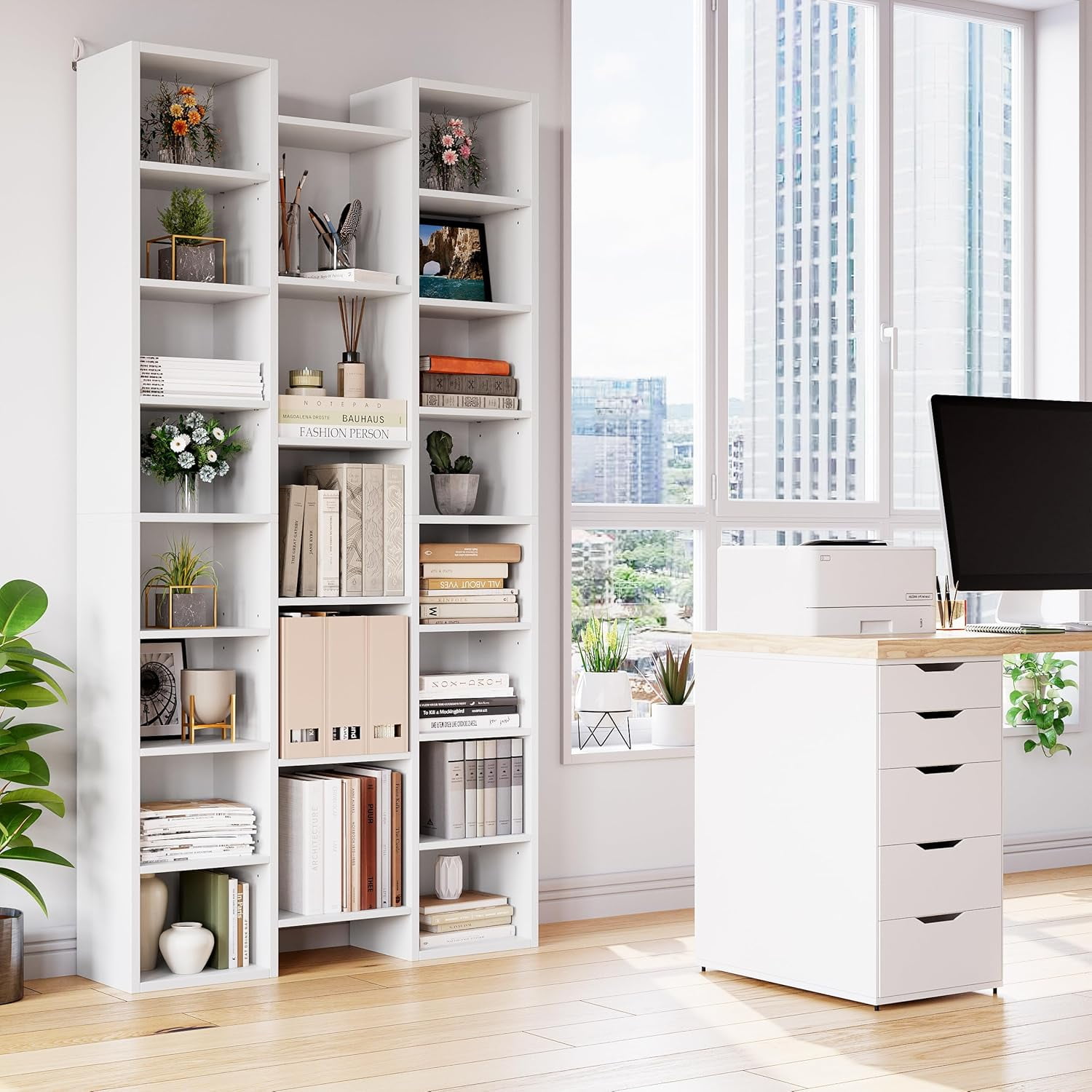 Triple Wide 71 Inches Tall Bookshelves and Bookcases, 8-Tier Large CD ...