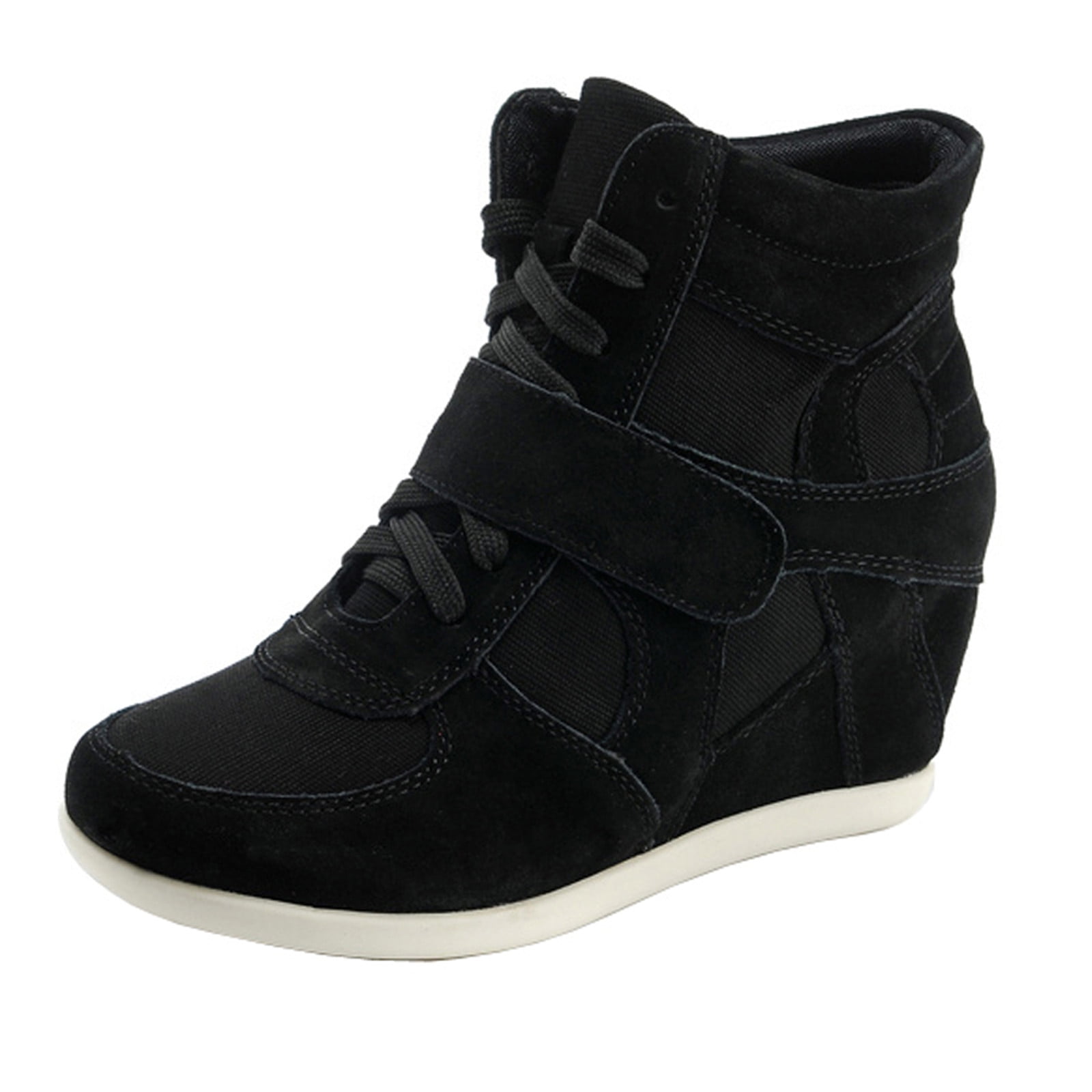 rismart Women's Wedge Hidden Heel High Top Lace-up Suede Fashion ...