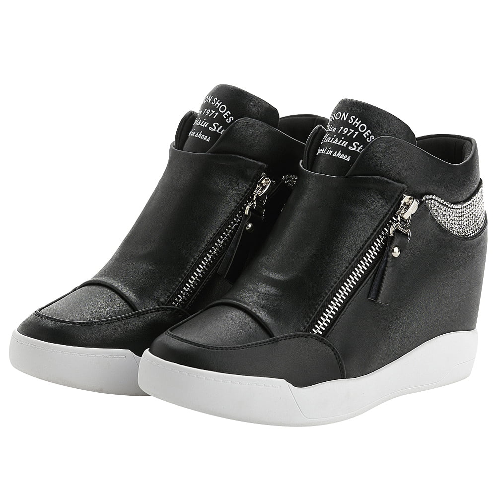 rismart Women's Wedge Platform Bootie Fashion Sneakers Black 7.5 ...