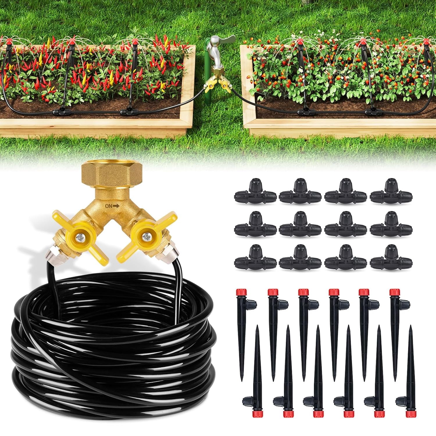 rkoabcyz 50FT Drip Irrigation System with Brass Splitter and Leak-Proof ...