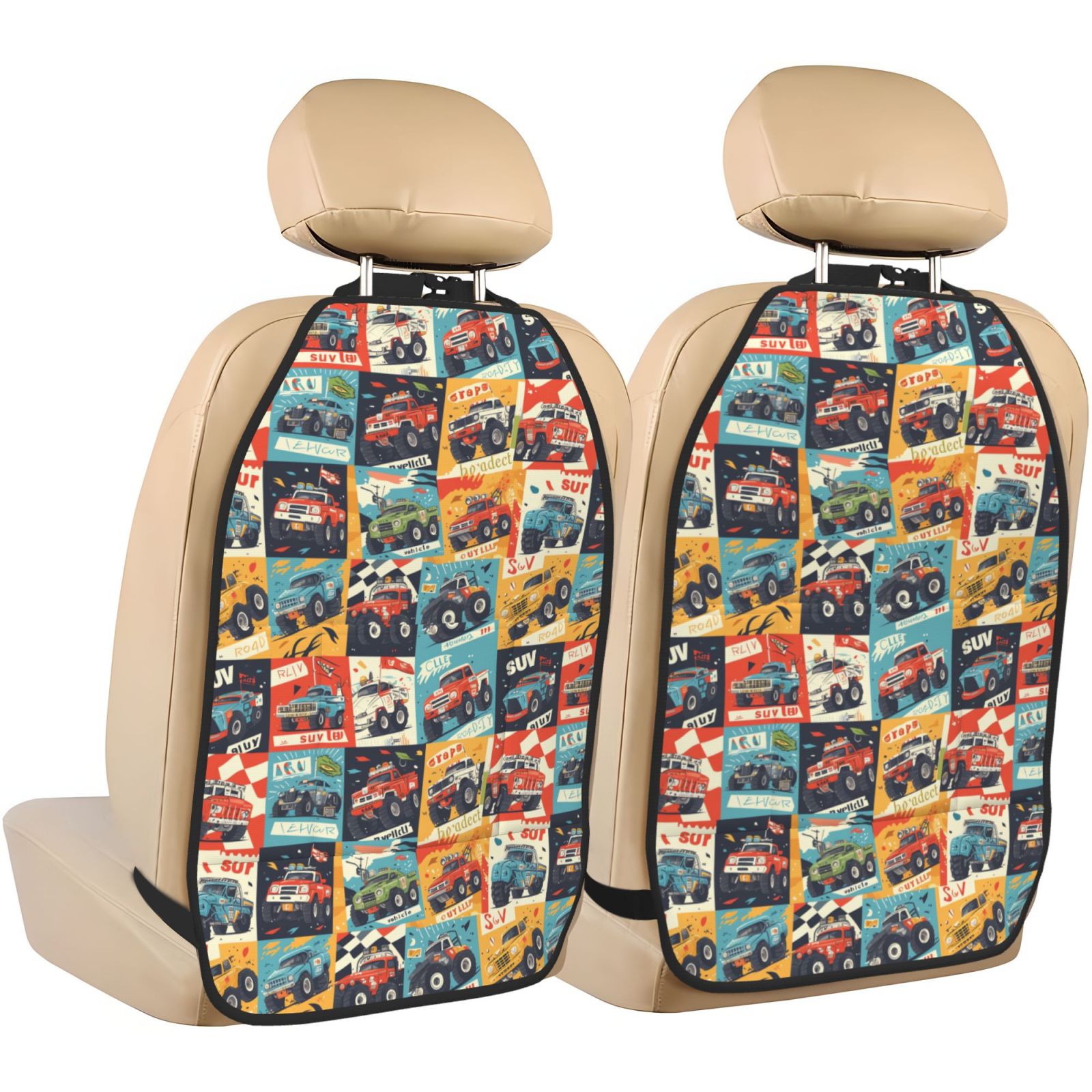 off road racing car colorful Backseat Car Organizer, 2 Pack Kick Mats ...