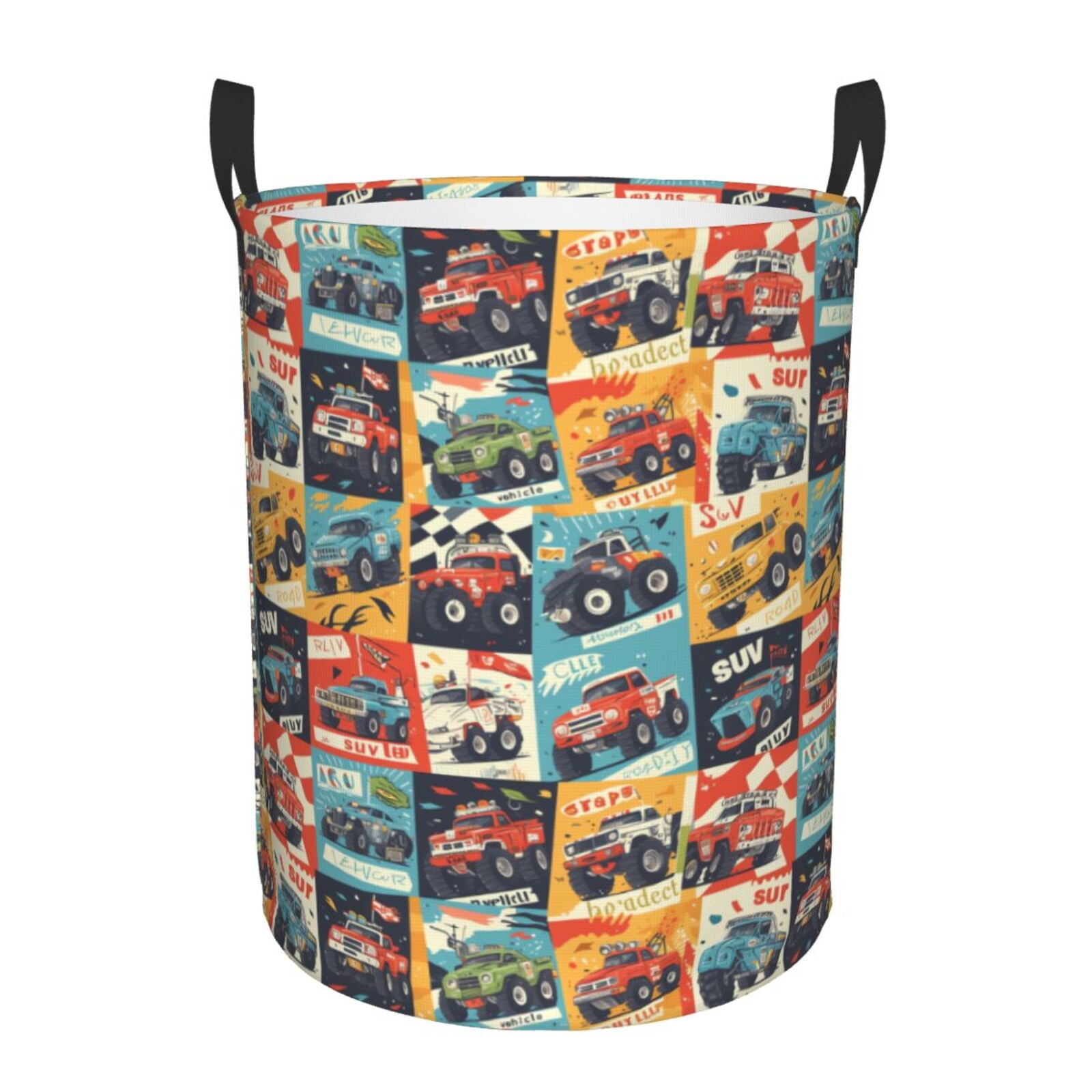 off road racing car colorful Laundry Basket with Handles - Freestanding ...