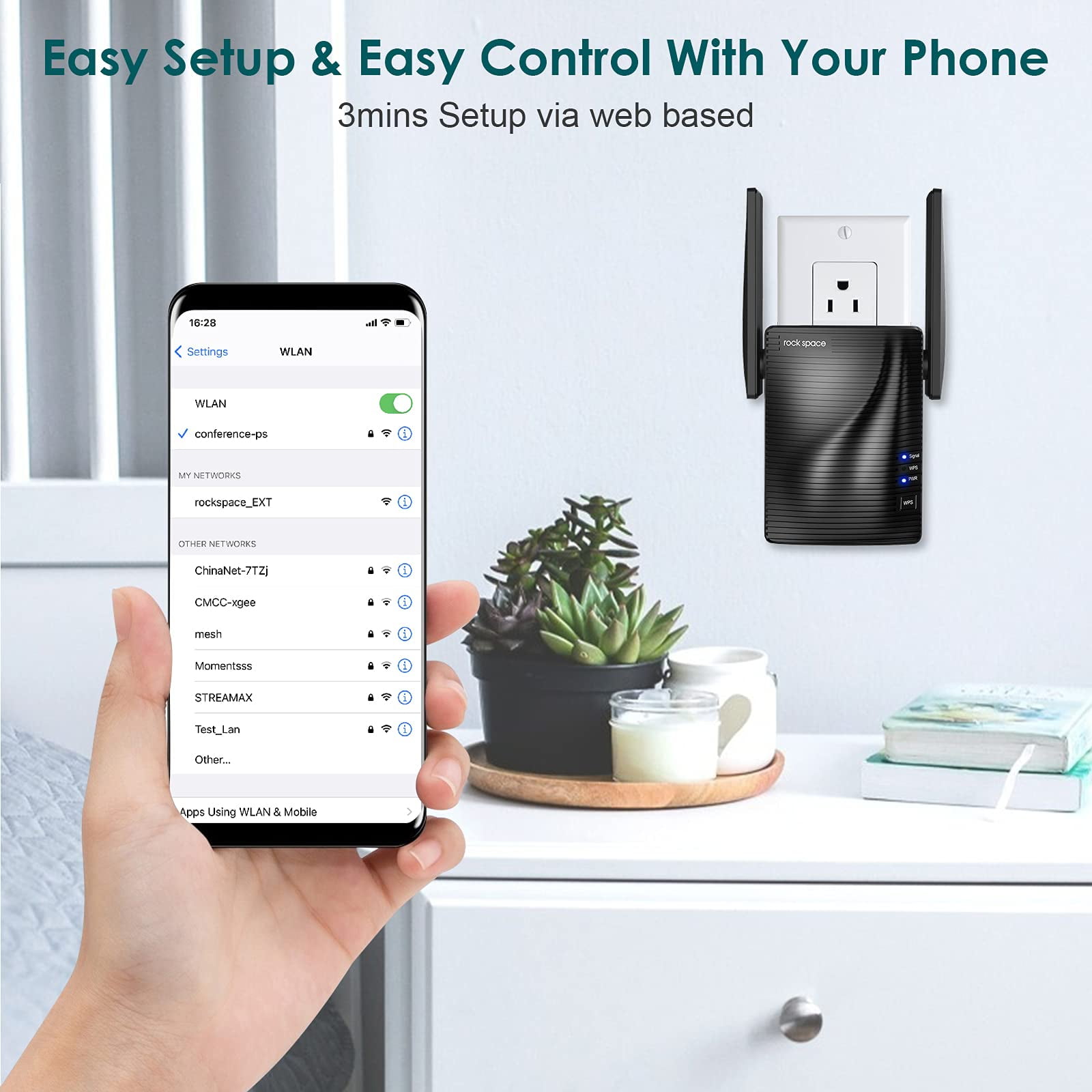 rockspace Wireless Signal Booster - WiFi Extender (2640 sq.ft Coverage ...