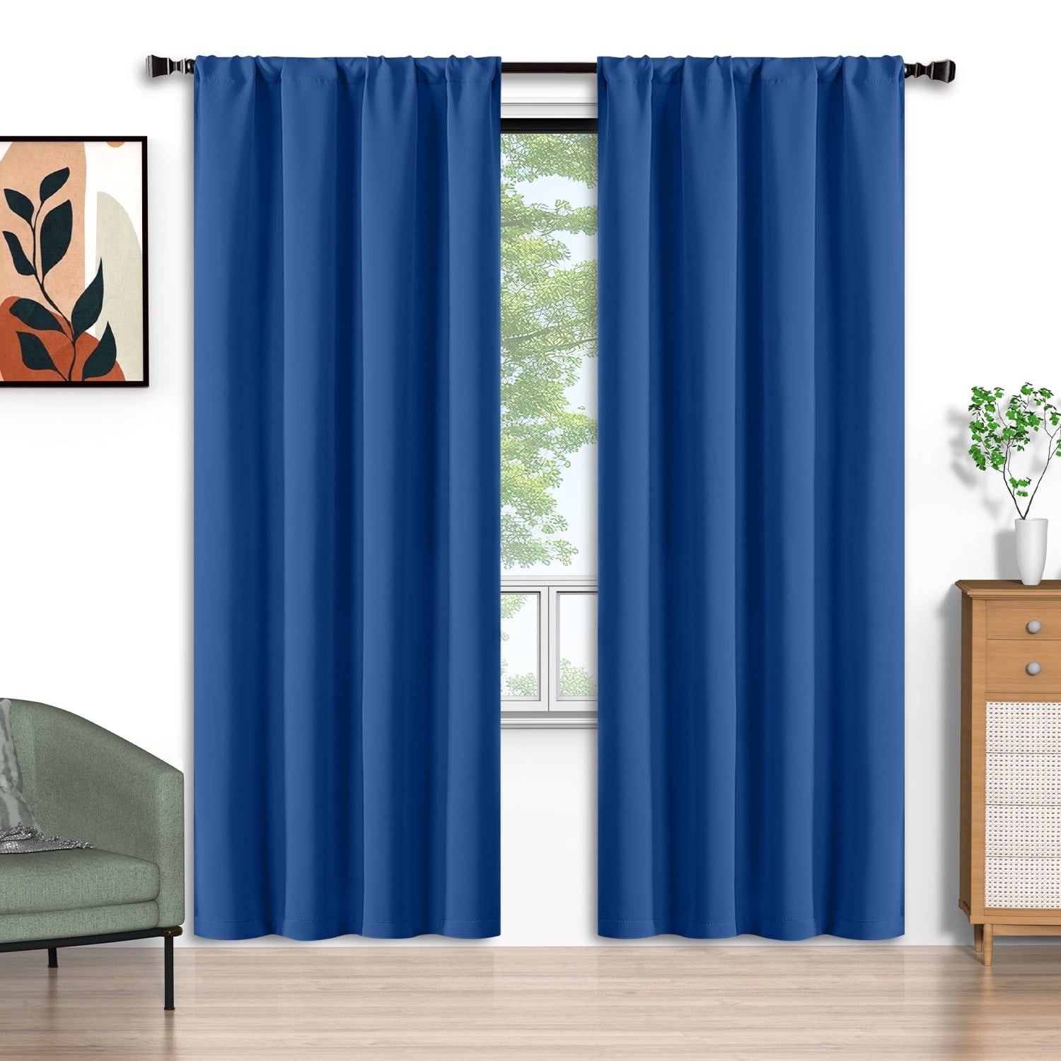 Navy Blue Blackout Curtains 52x84 inch, Rod Pocket Curtains Set of 2 ...