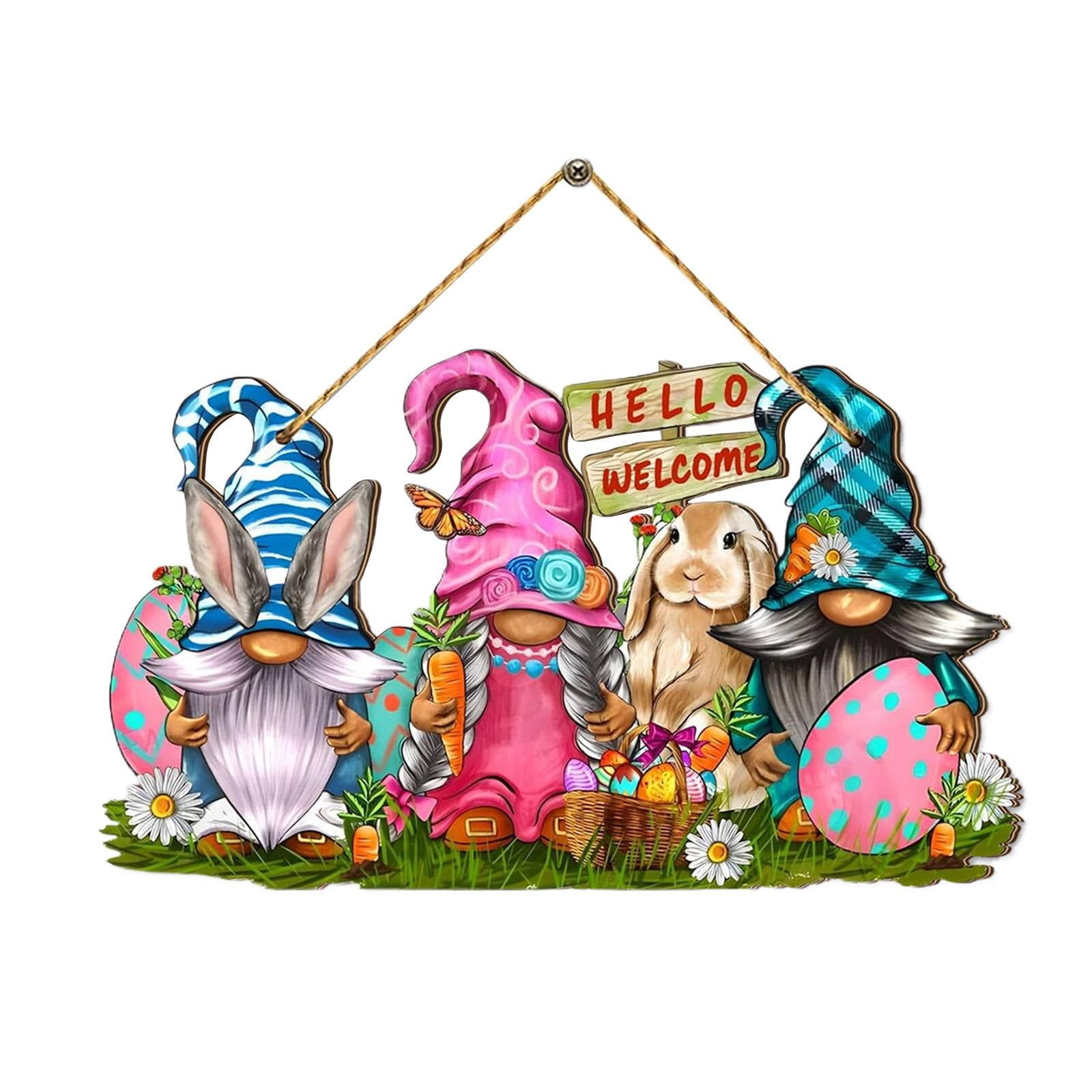 rollback Easter Spring Welcome Door Sign Decor Easter Bunny Gnomes ...