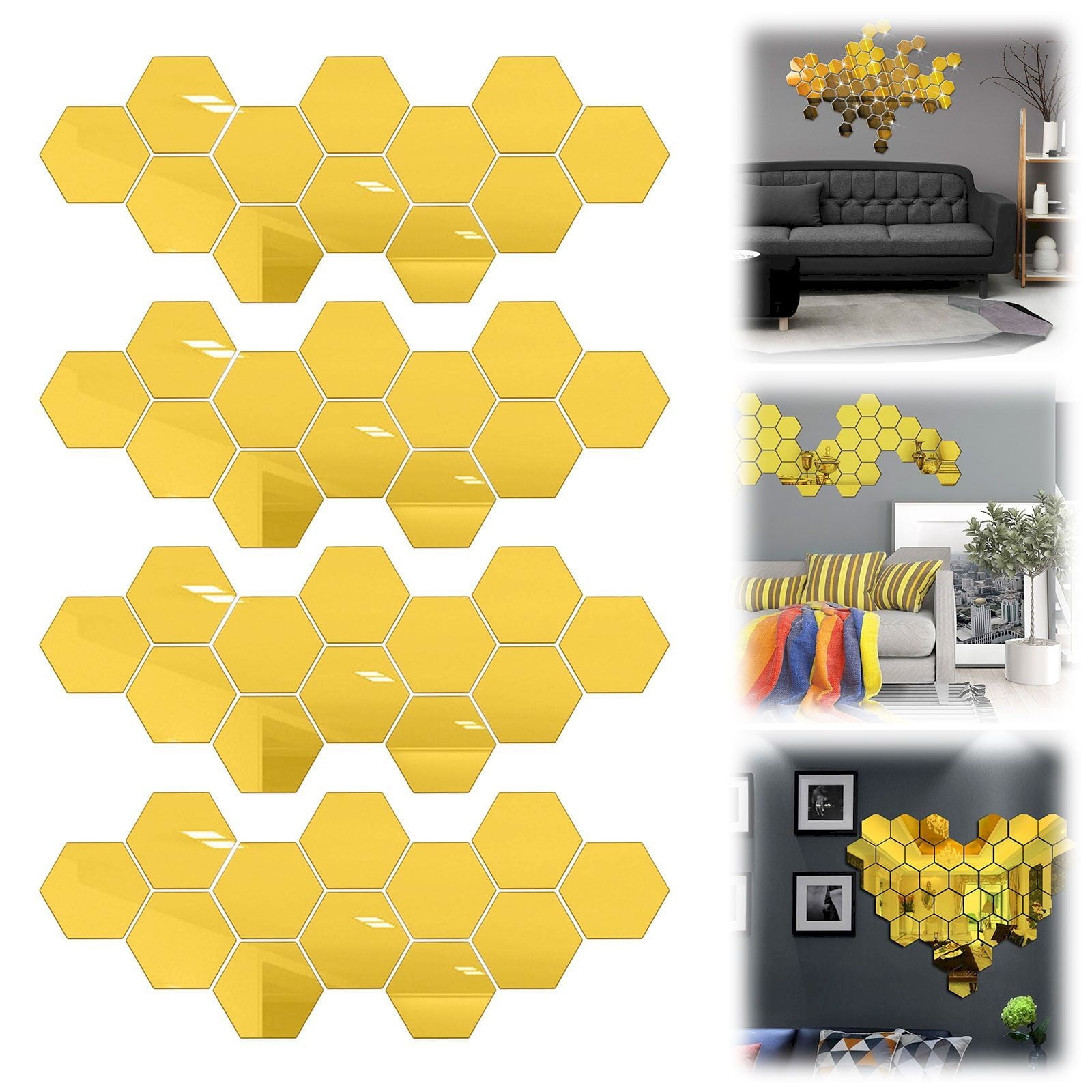 rollback Pack Of 48 Hexagonal Wall Stickers 3D Hexagon Acrylic Stickers ...