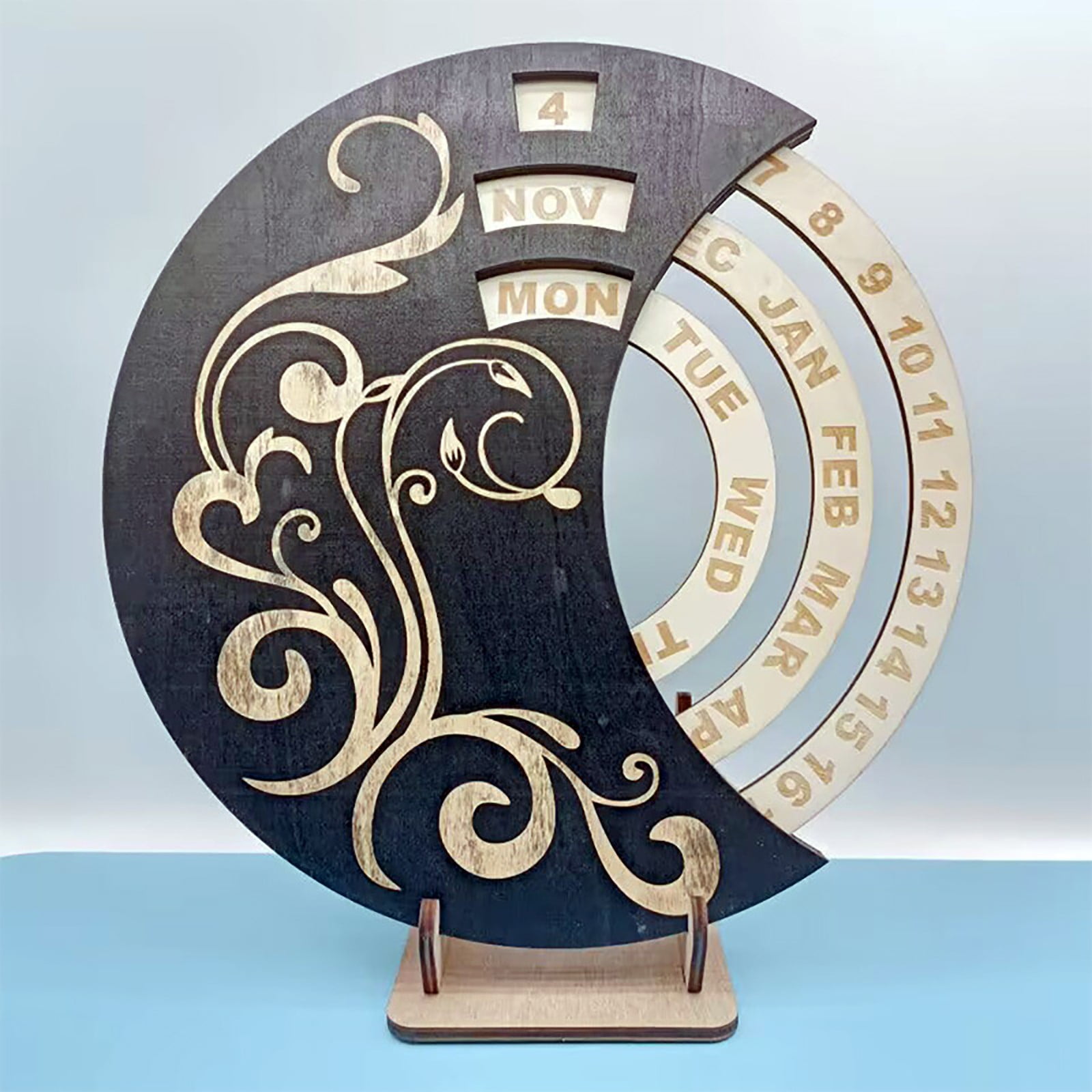 rollback Perpetual Desk Calendar Reusable 11 Inch Wooden Mini Moon ...