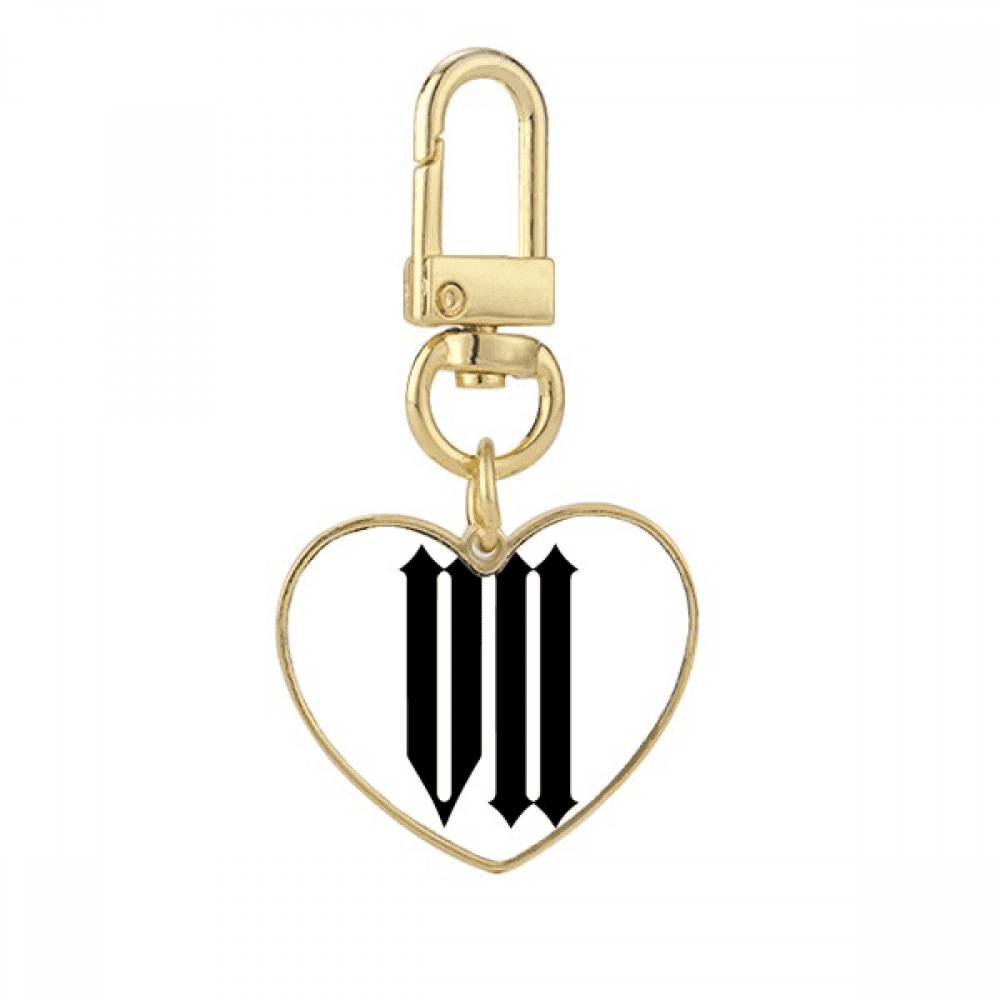 roman numerals seven in black Gold Heart Keychain Metal Keyring Holder ...