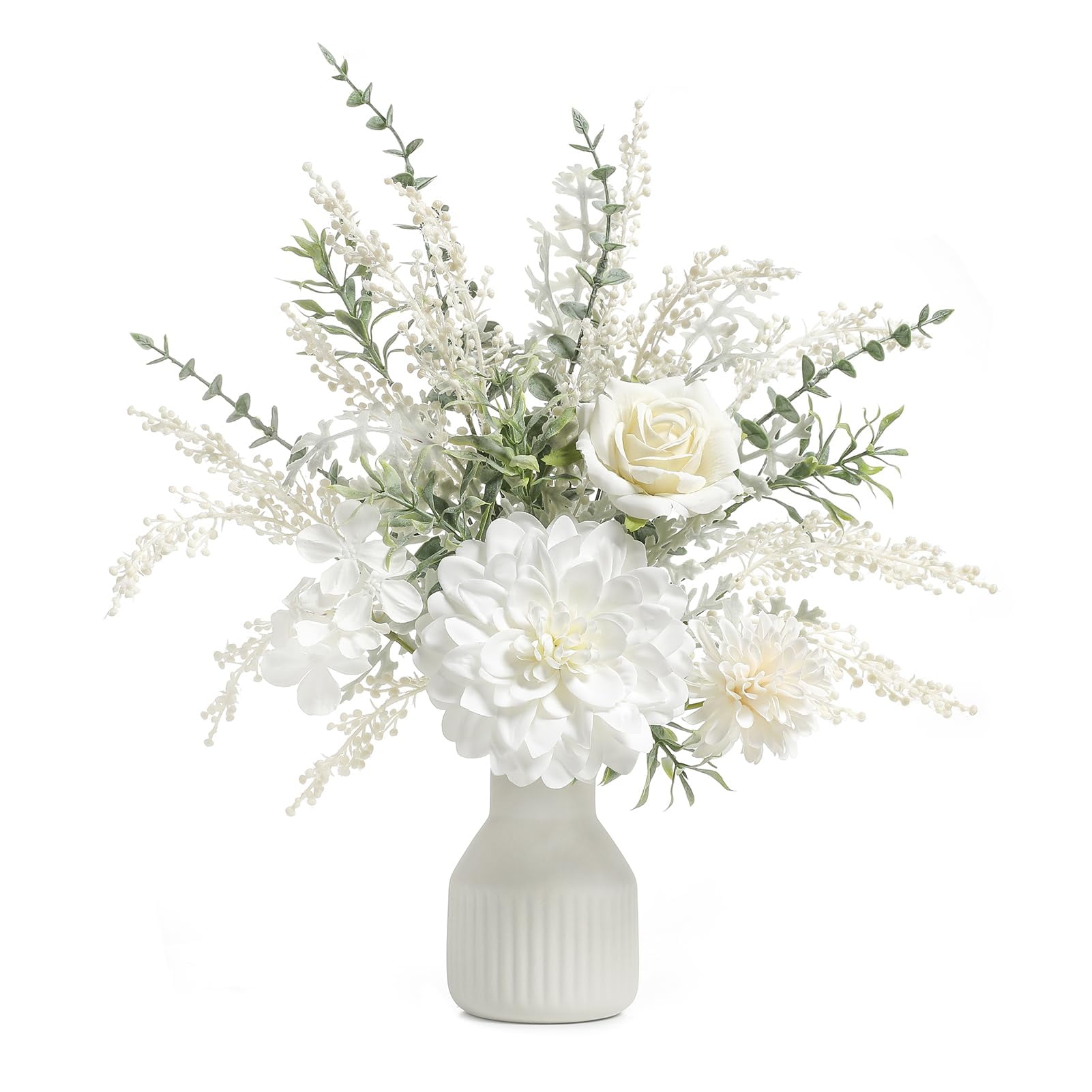 rongflower Artificial in Ceramic Vase, White Faux with Vase ...