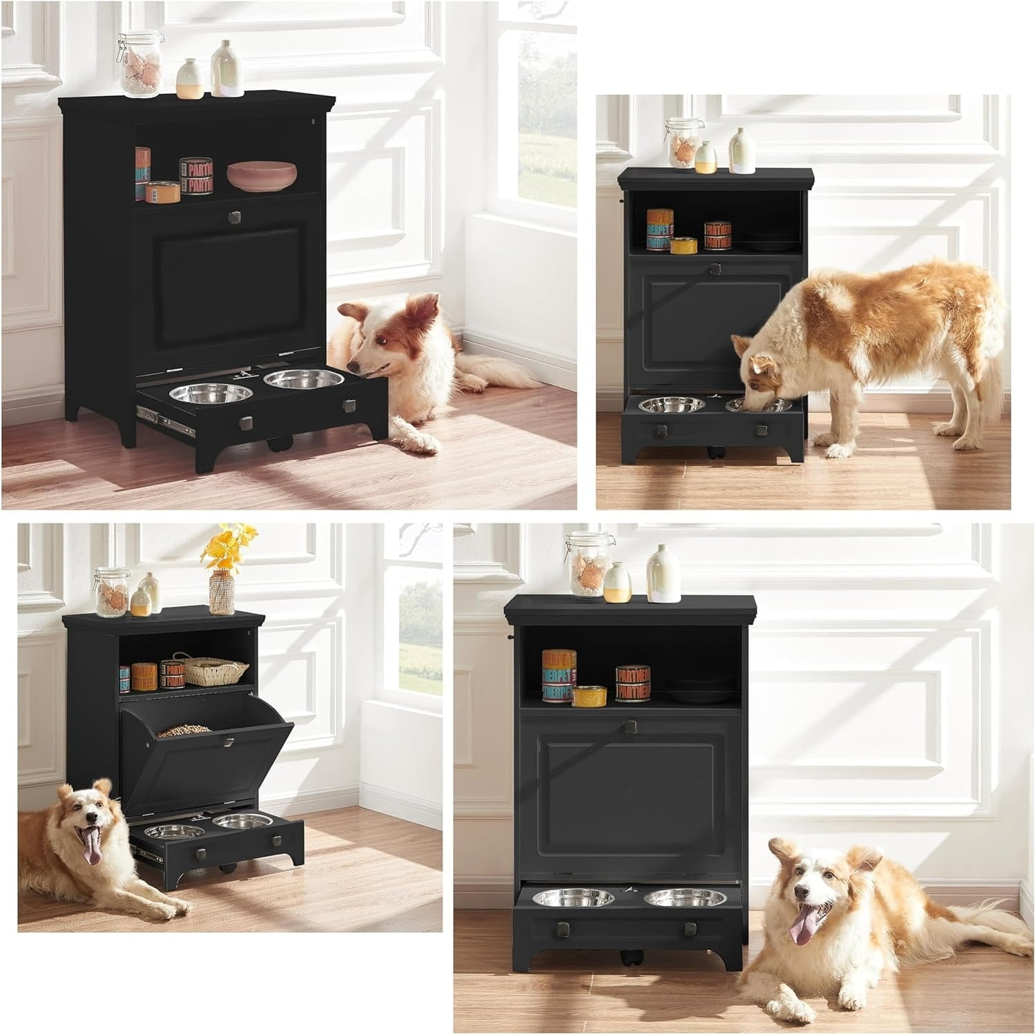 roomfitters Dog Feeding Station with 2 Elevated Dog Bowls, Tilt Out Pet ...