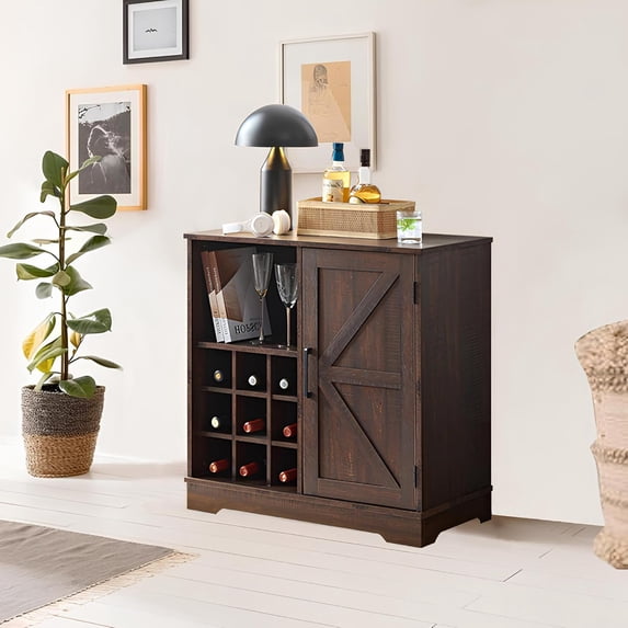 roomfitters Farmhouse Coffee Bar Cabinet Bar Cabinet with Wine Rack ...