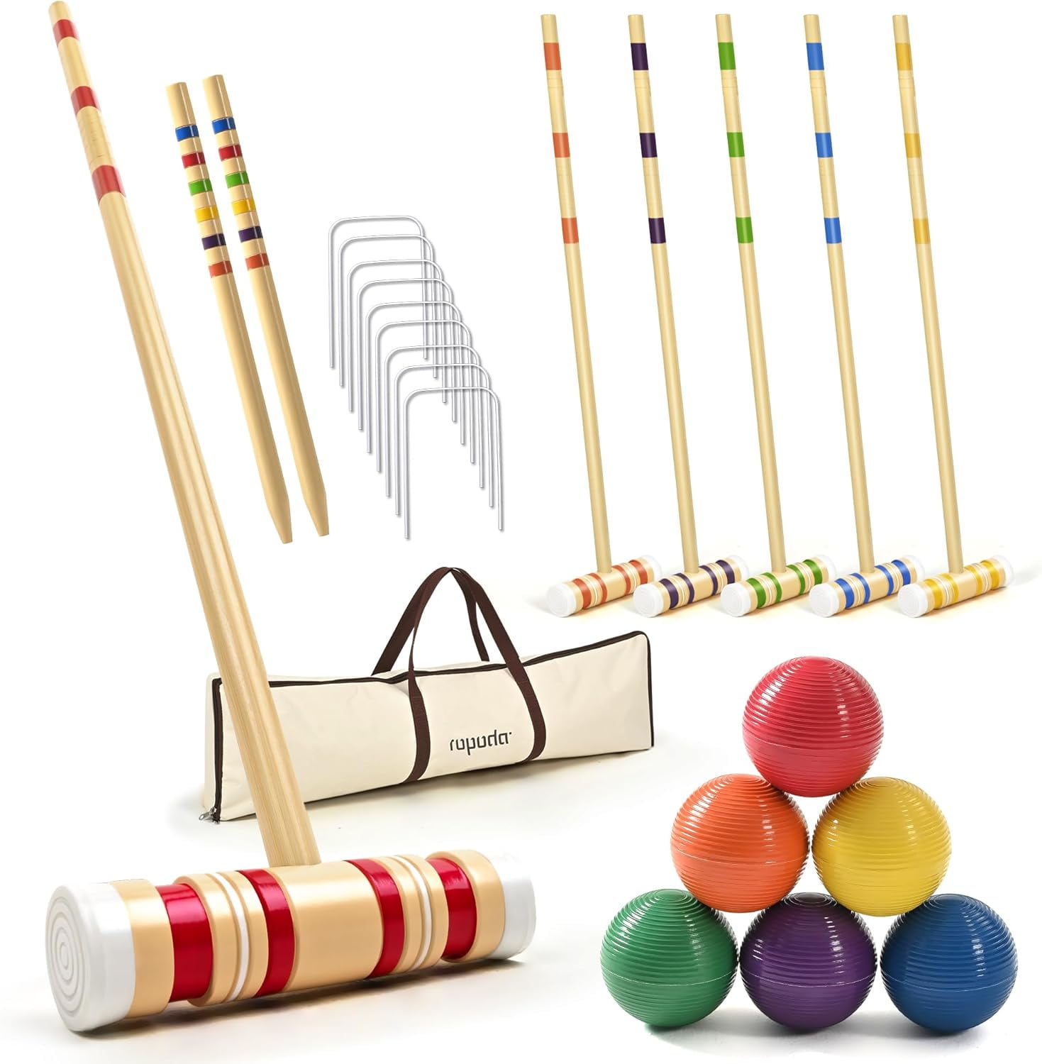 ropoda 35In Updated Six-Player Croquet Set with Wooden Mallets, Colored ...