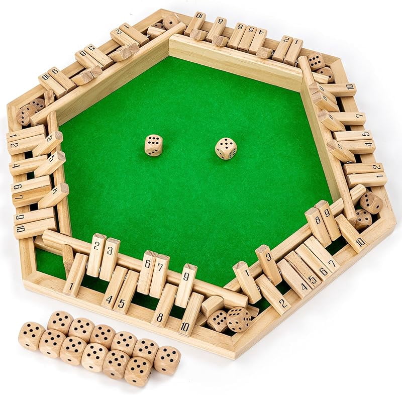 ropoda Wooden Shut The Box Game (2-4 Players) - Large 4 Sided Board, 8 ...