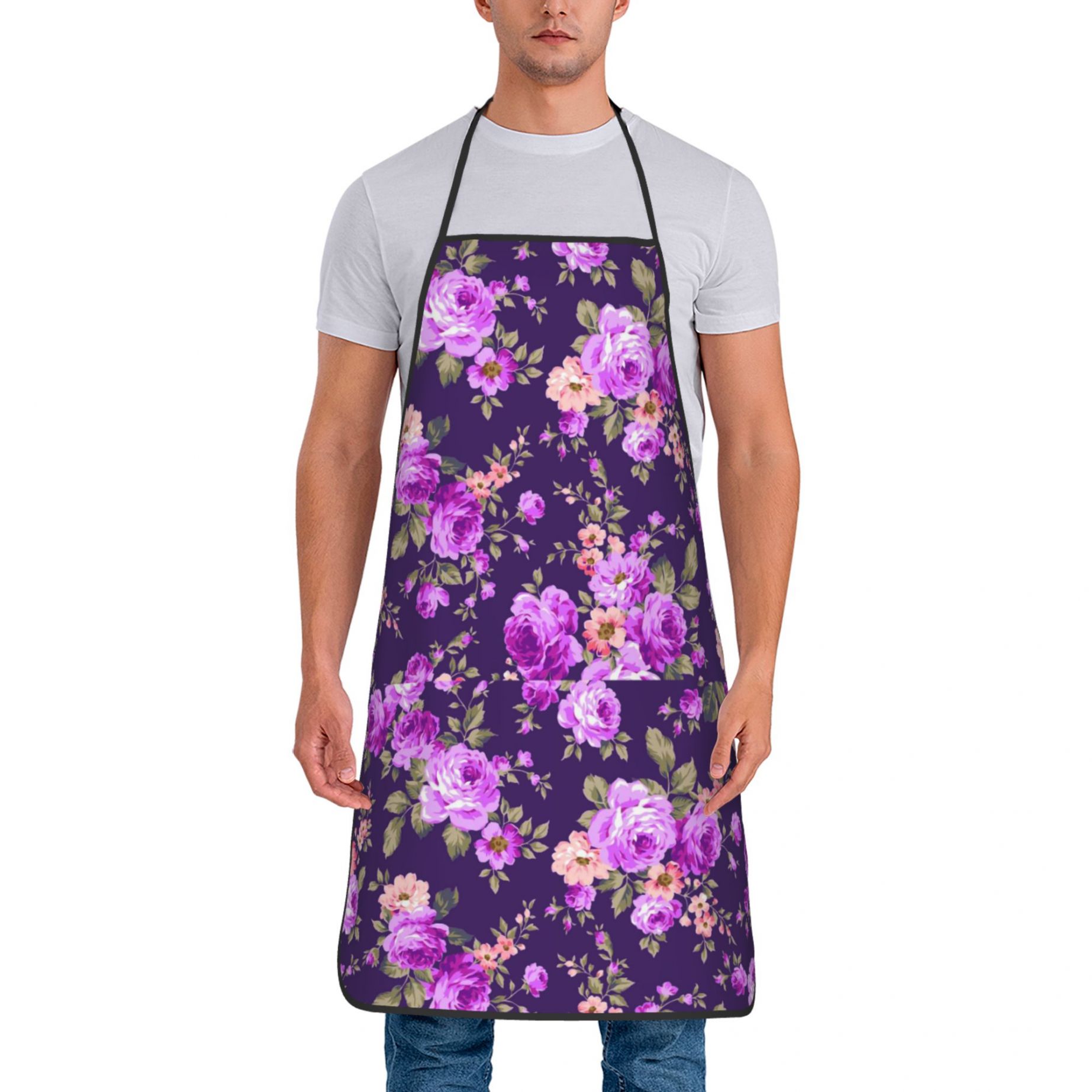 rose flower motif Aprons for Women Men Waterproof Apron Kitchen Chef ...
