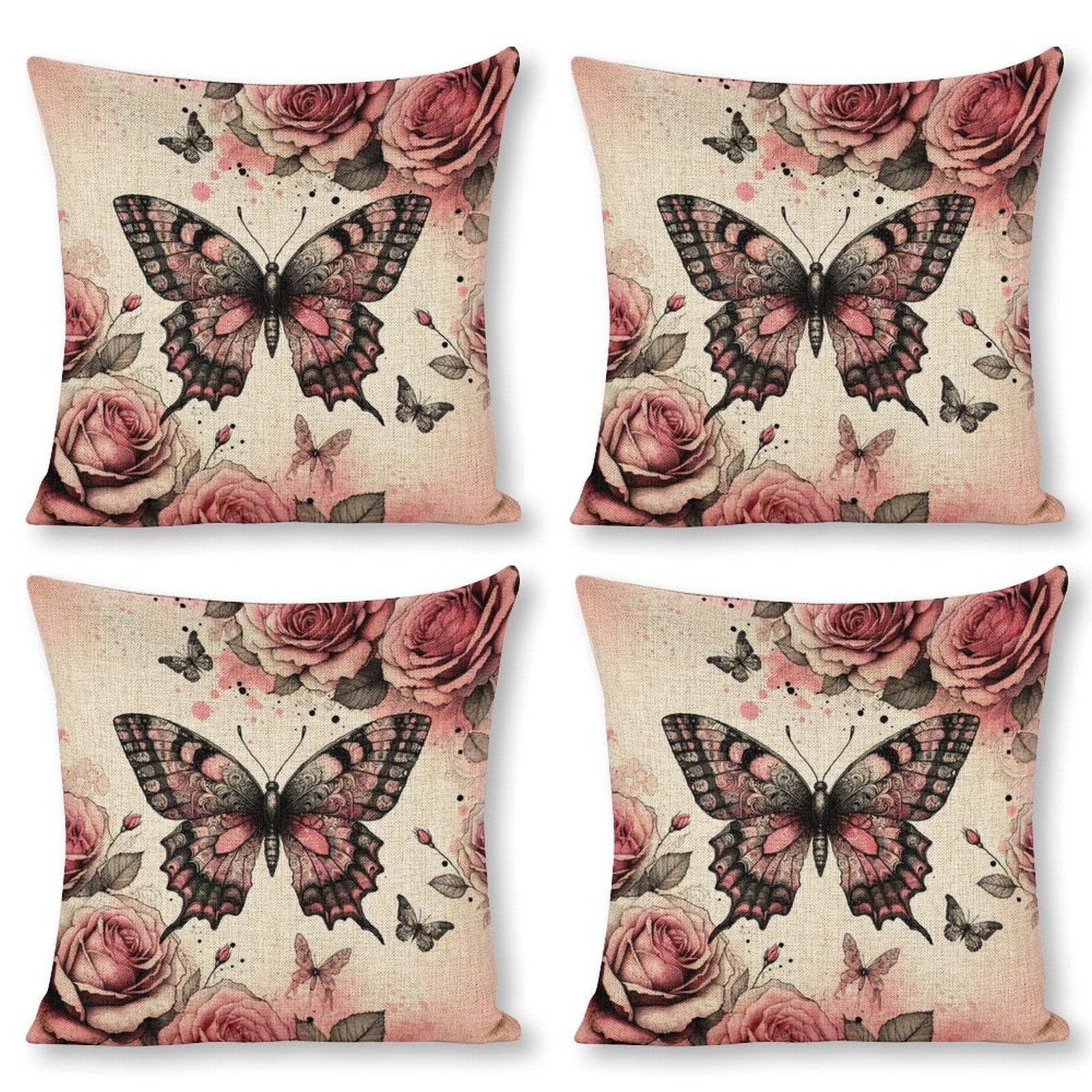 roses butterfly Linen toss pillowcase decoration pillowcase gifting ...