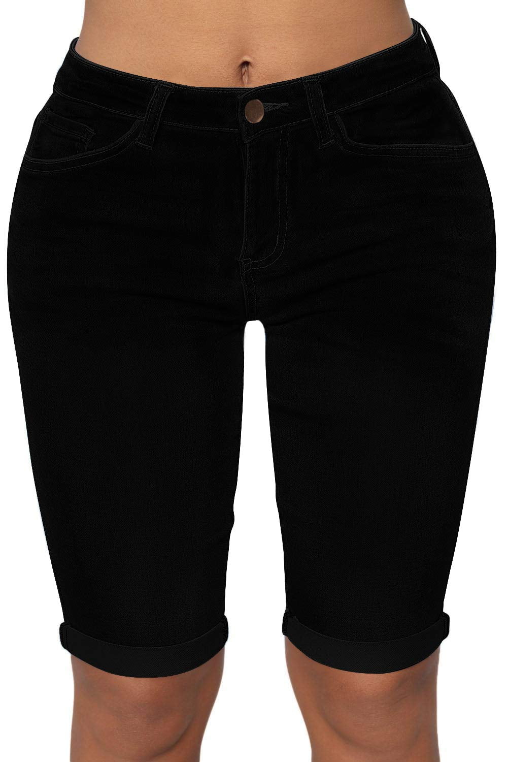 roswear Women's Ripped Denim Mid Rise Stretchy Bermuda Shorts Jeans 130 ...