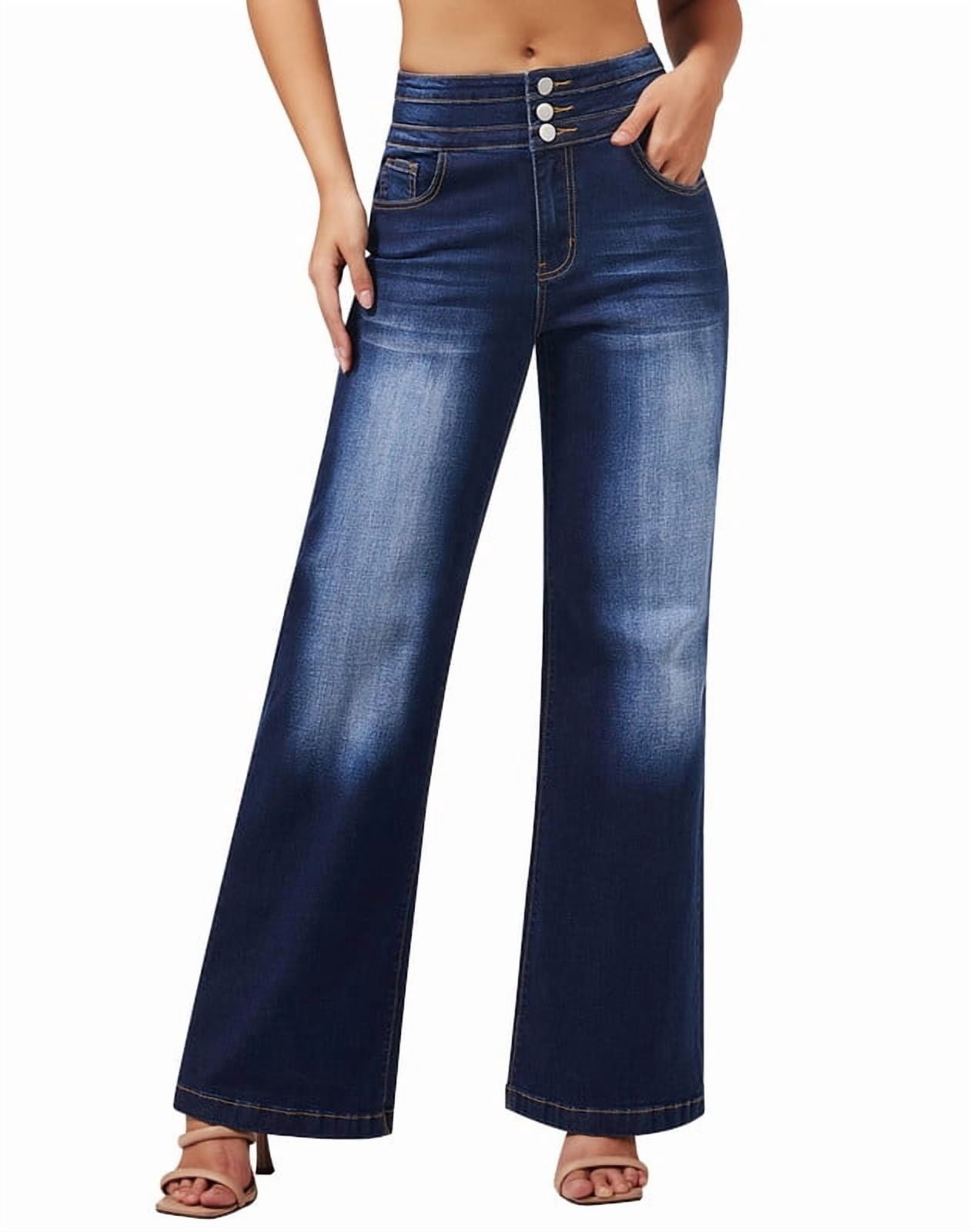 roswear Women's Wide Leg High Waisted Jeans Stretchy Trendy Denim Jeans ...